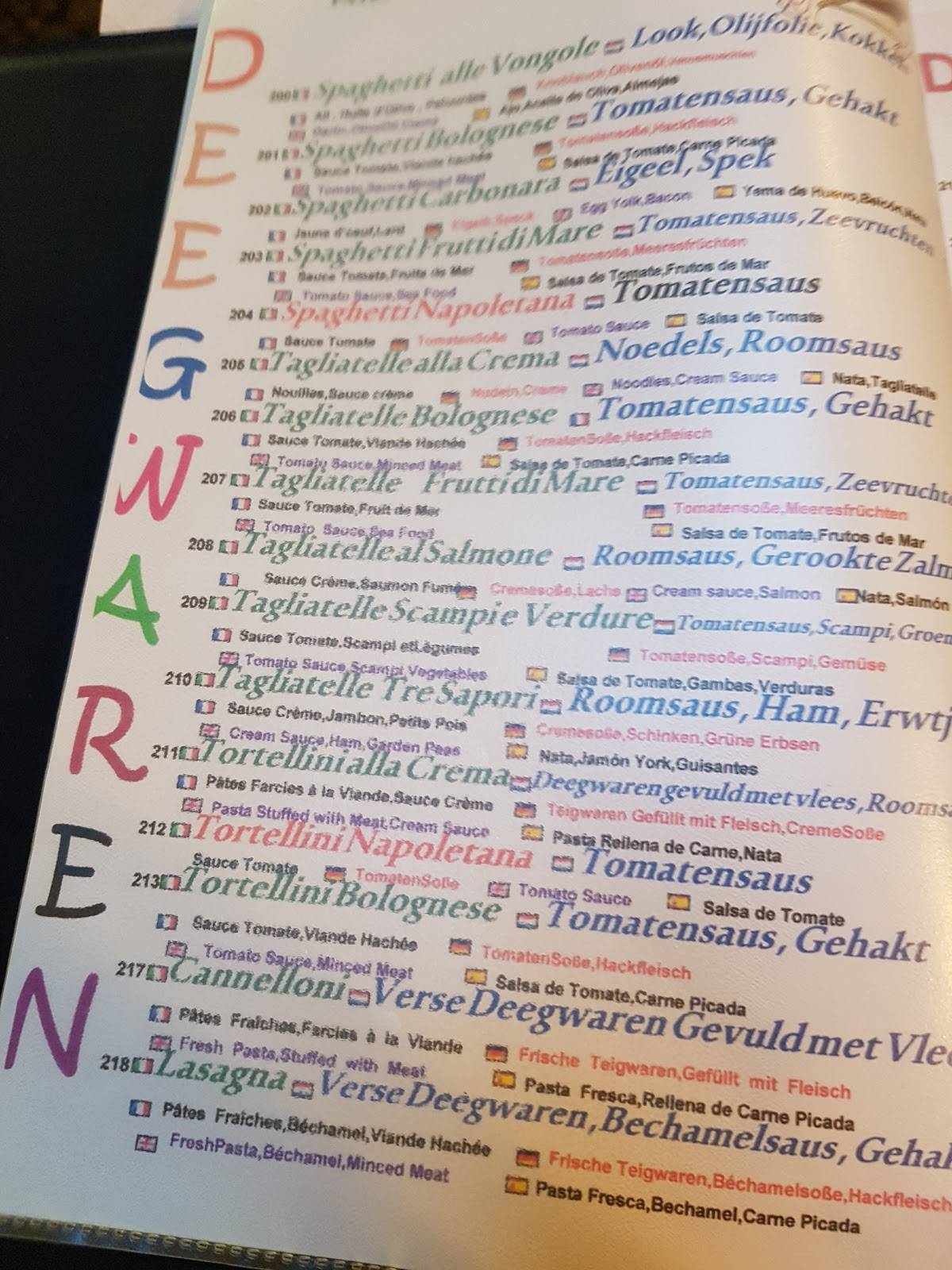 Menu at Restaurant Rimini, Blankenberge