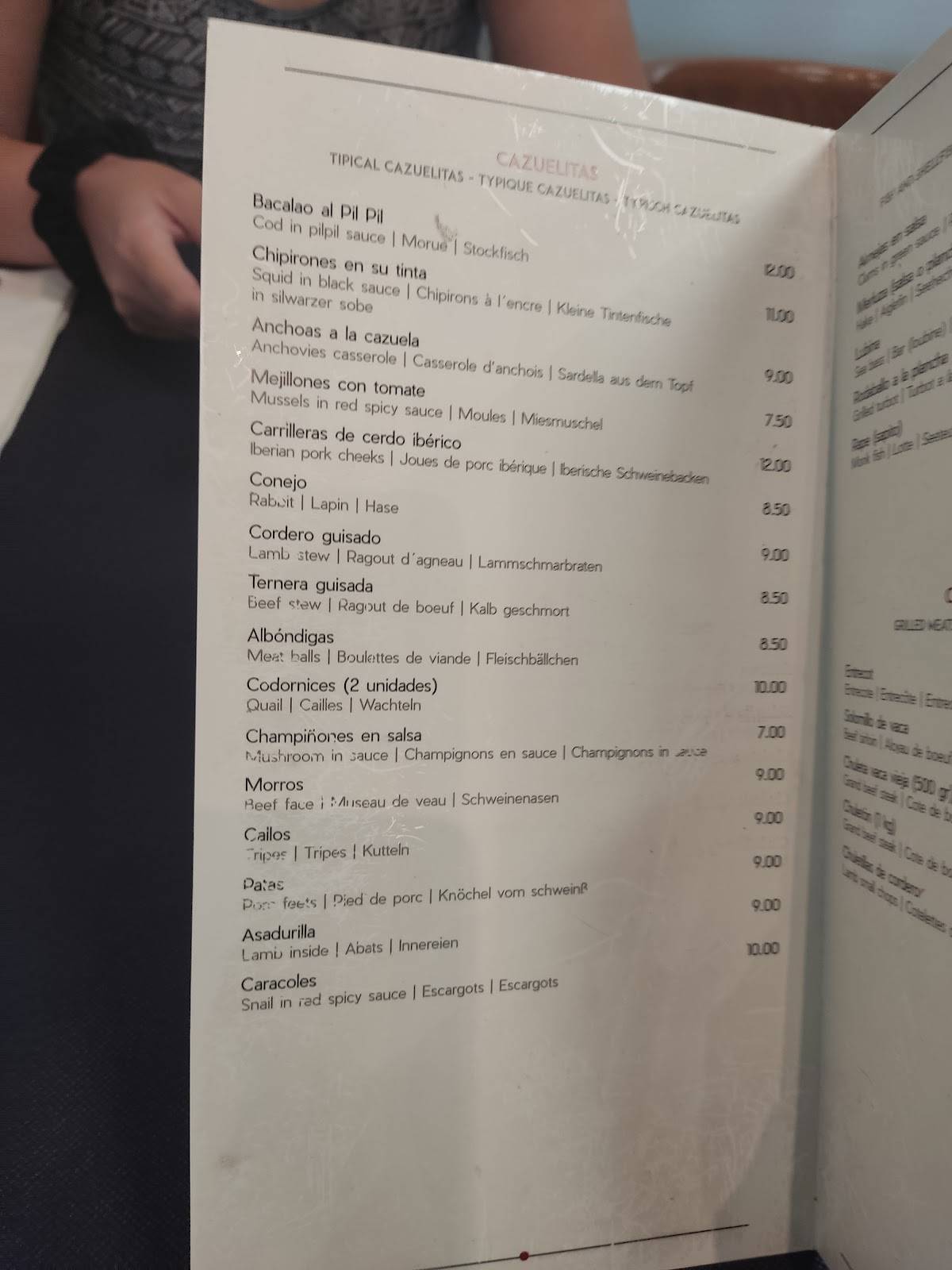 Menu at Rio-Oja Restaurant, Bilbao