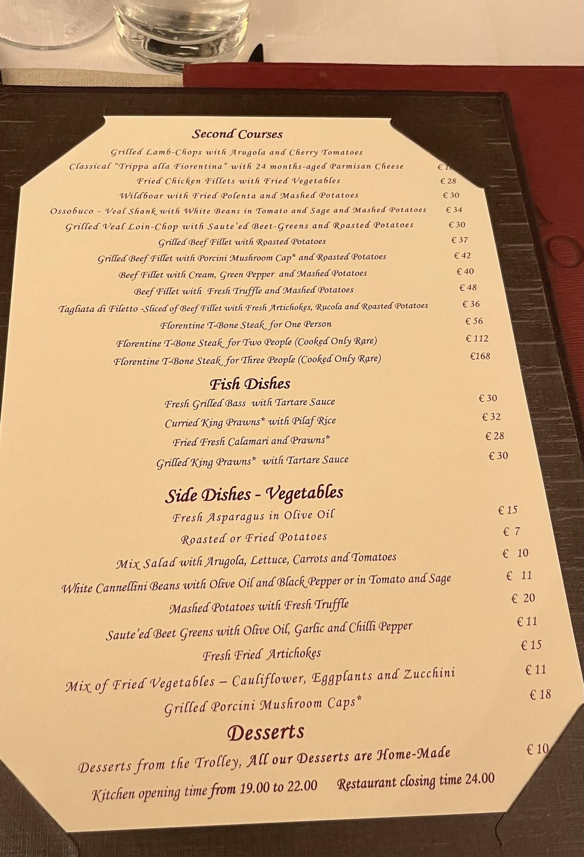 Carta de Ristorante Buca Mario, Florencia