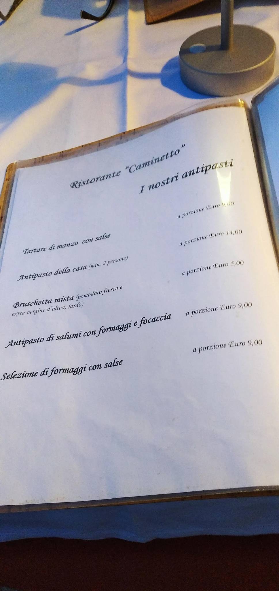 Menu da Ristorante Caminetto, Tranci