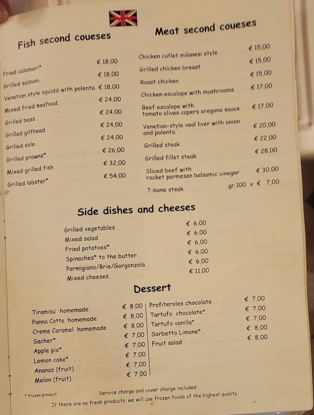 Menu at Ristorante Piccolo Martini, Venice