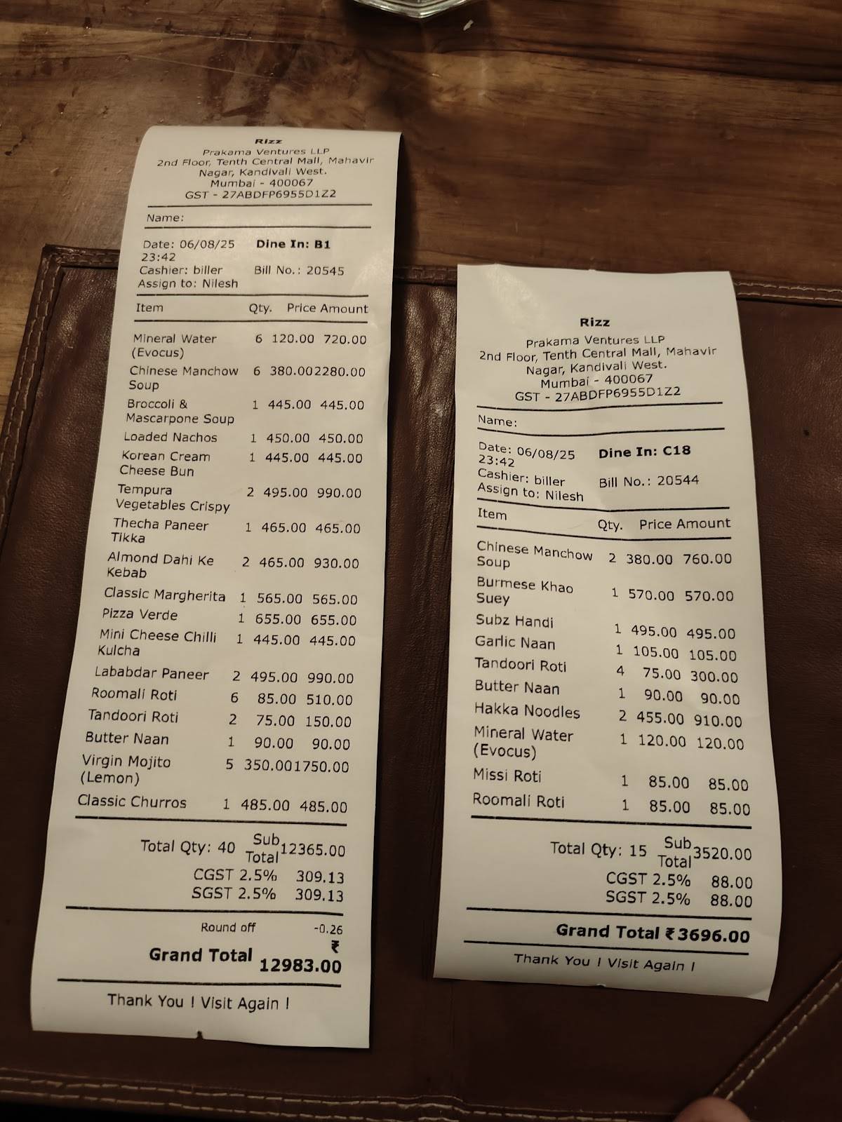 Menu at Rizz, Mumbai