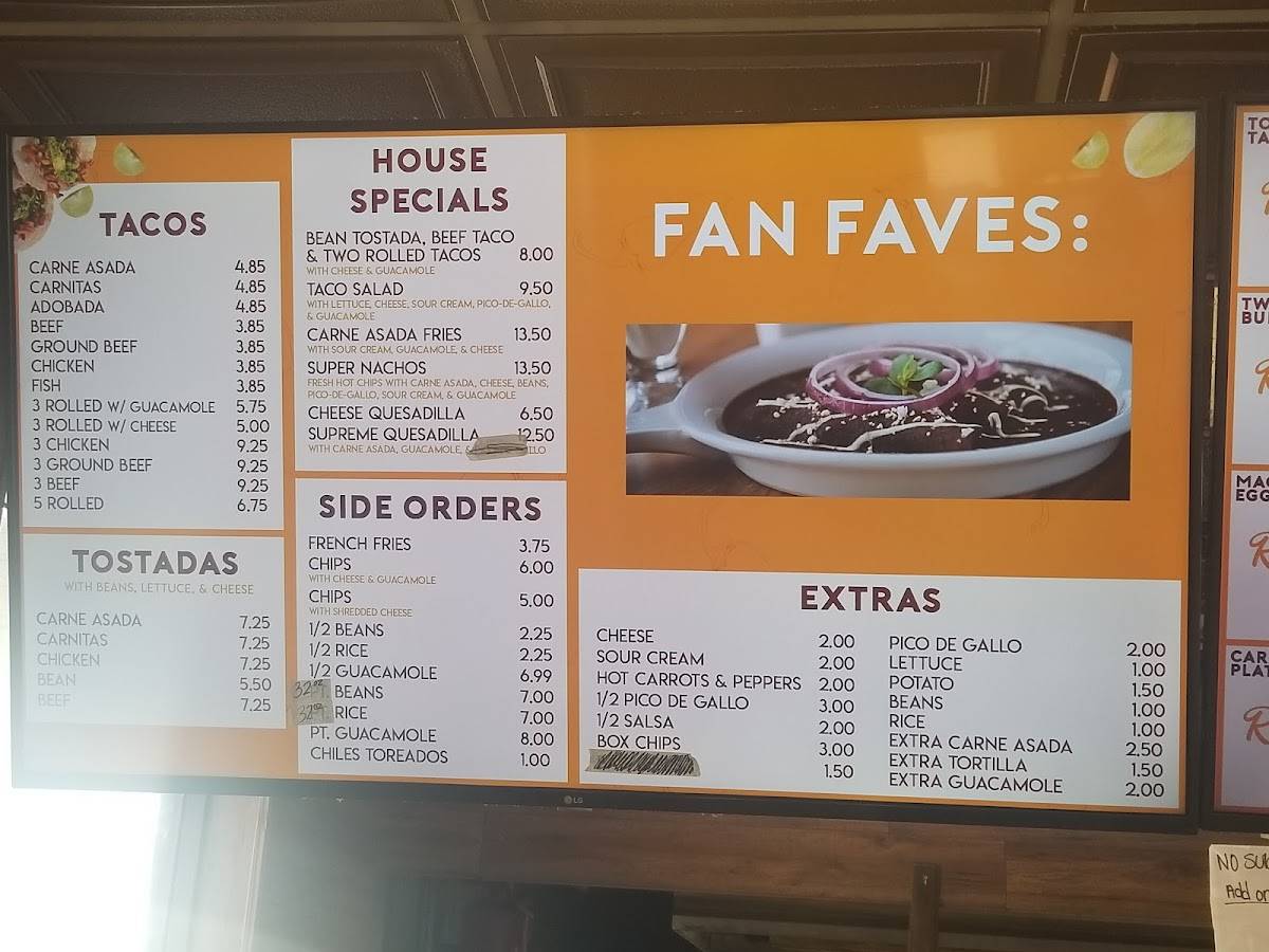 Menu at Rodolfo's Taco Shop restaurant, Sierra Vista