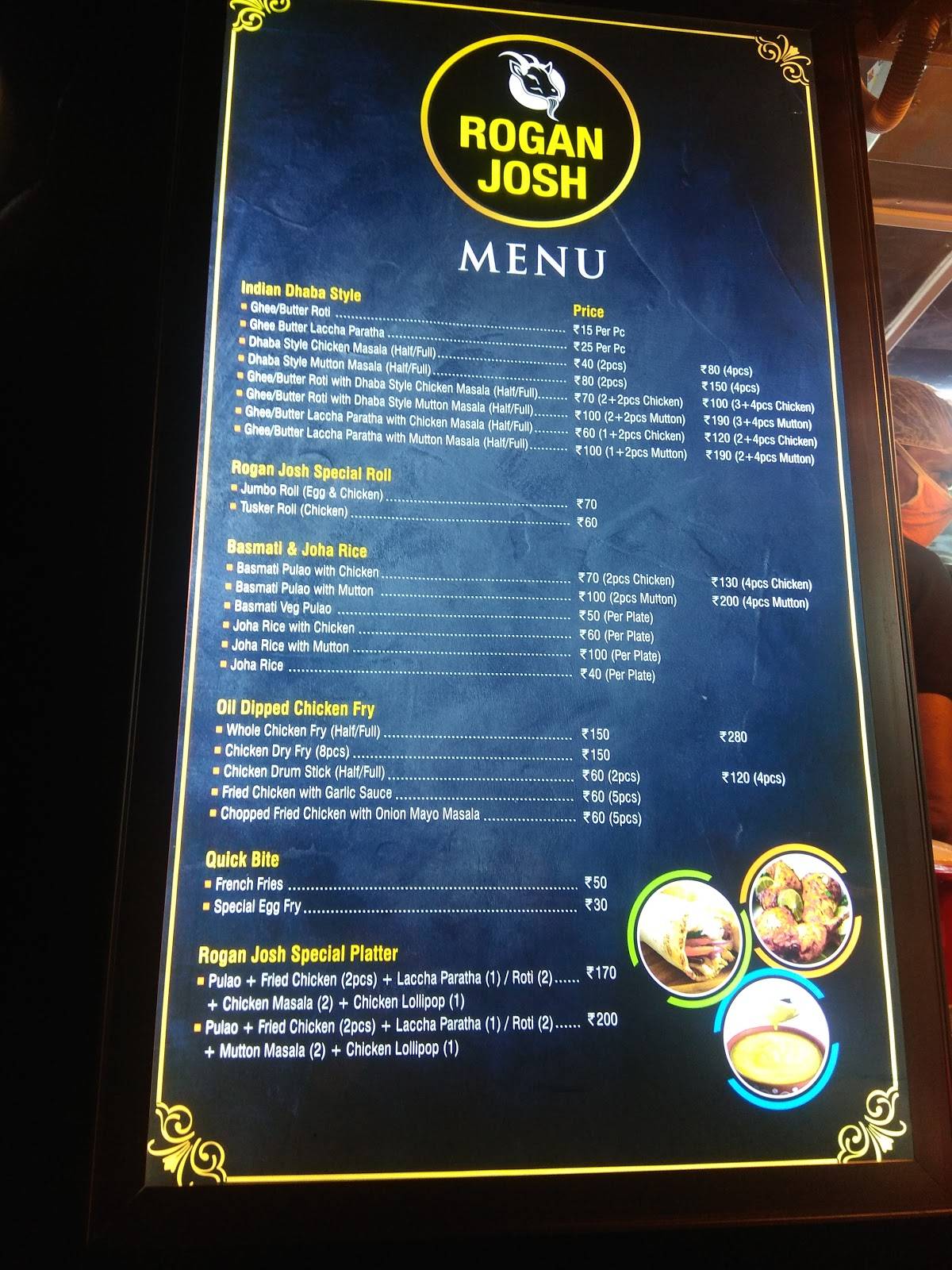 Menu at Rogan Josh, Guwahati