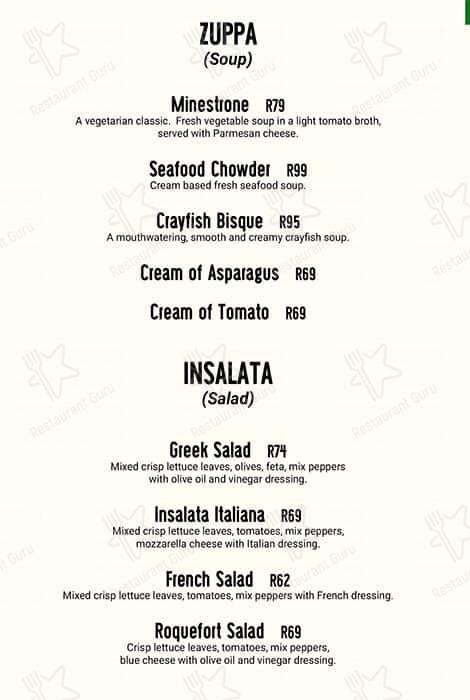 Menu at Roma Revolving Restaurant, Durban, 32 John Ross House