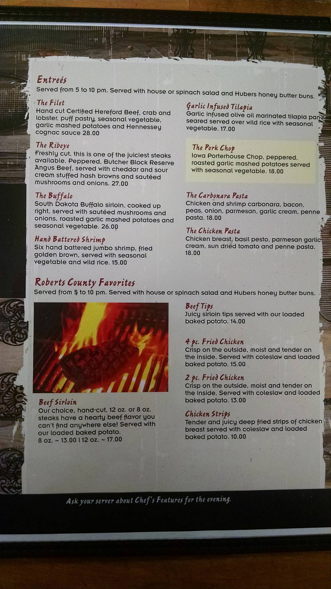 Menu at Rosalie's Restaurant, Bakery and Lounge, Sisseton