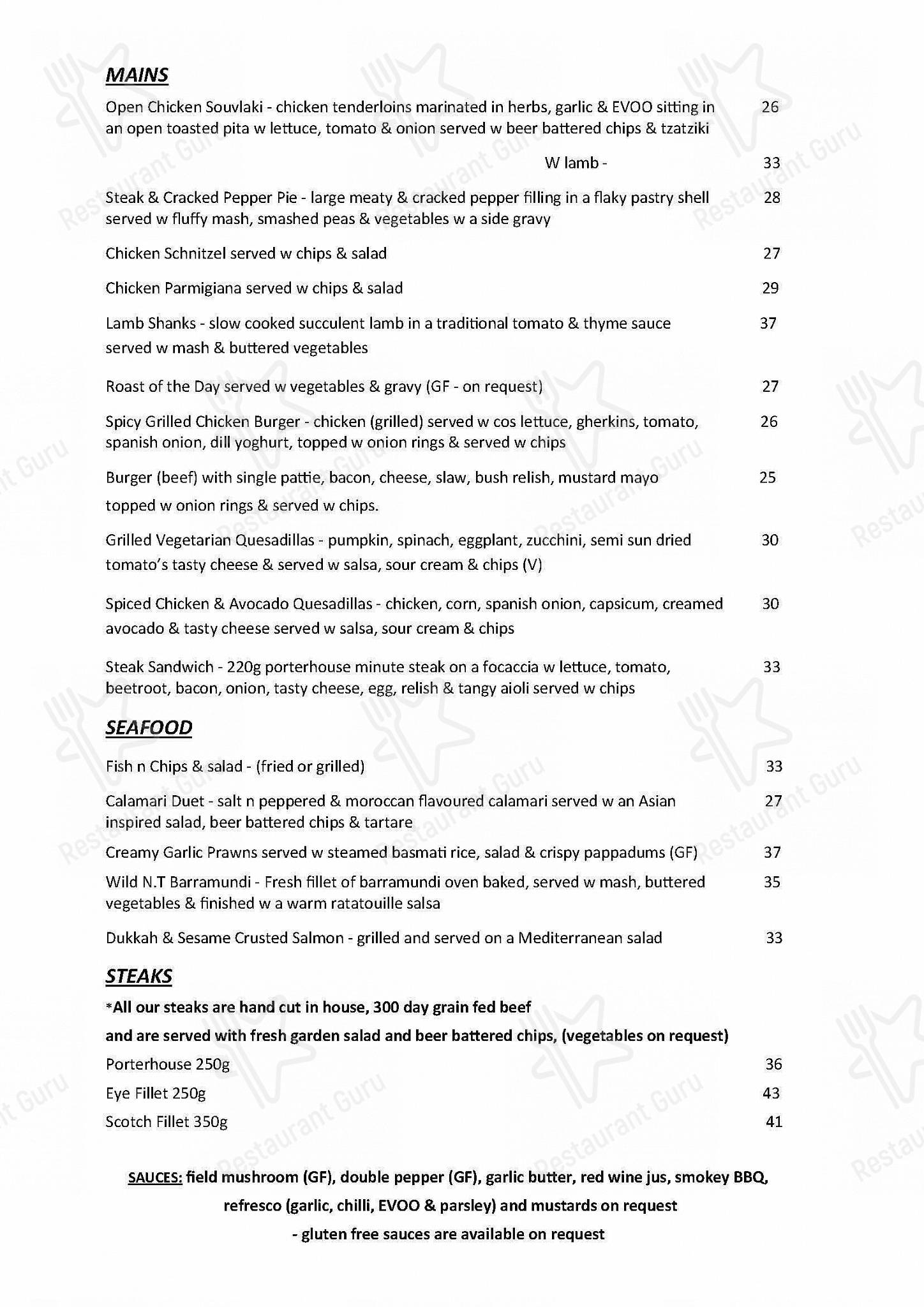 Menu at Rosstown Hotel restaurant, Carnegie