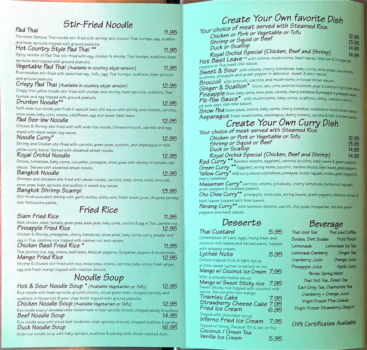 Menu at Royal Orchid restaurant, Rowley