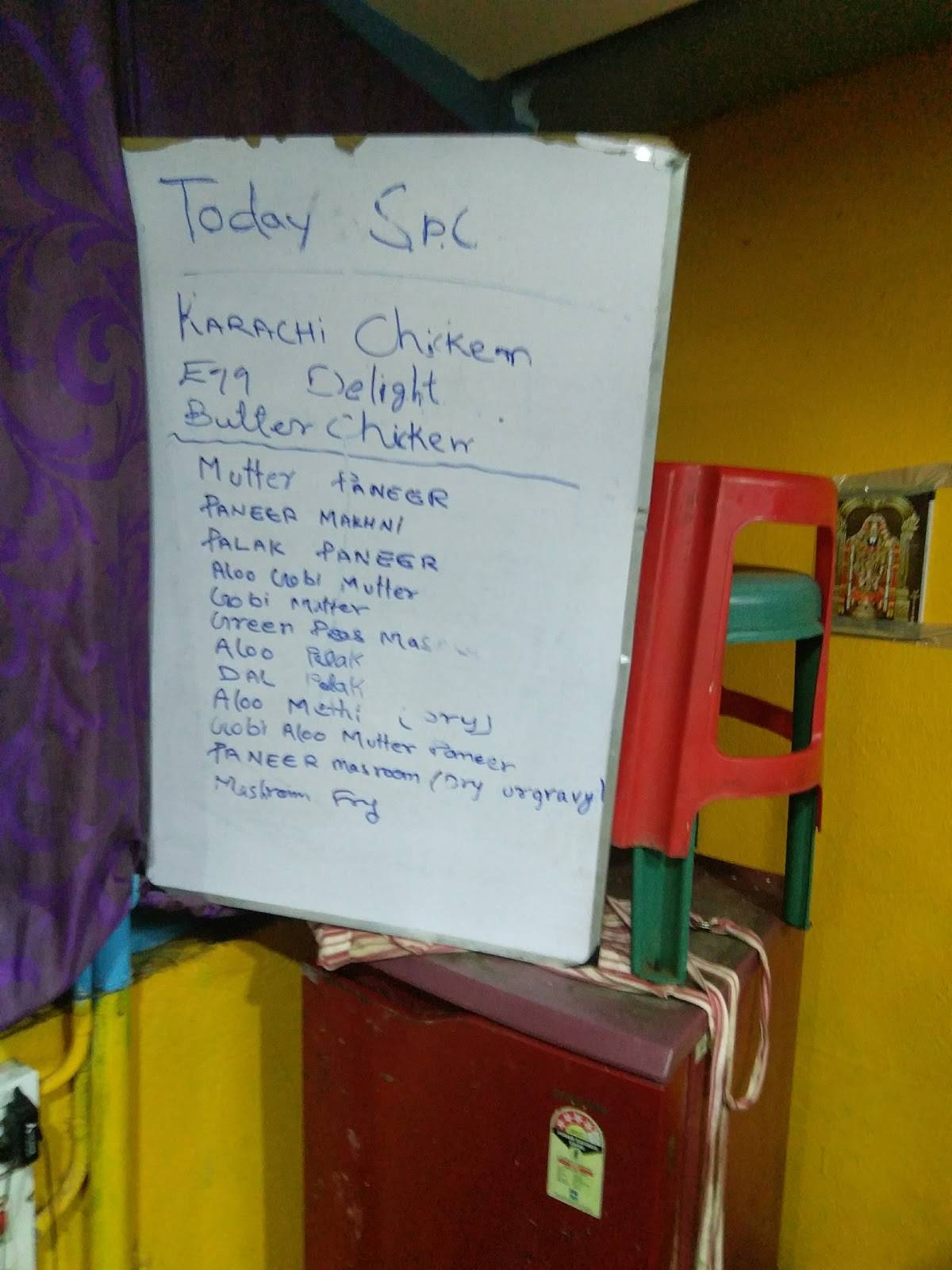 Menu at Sagar Food, The Bihari Dhaba, Chennai