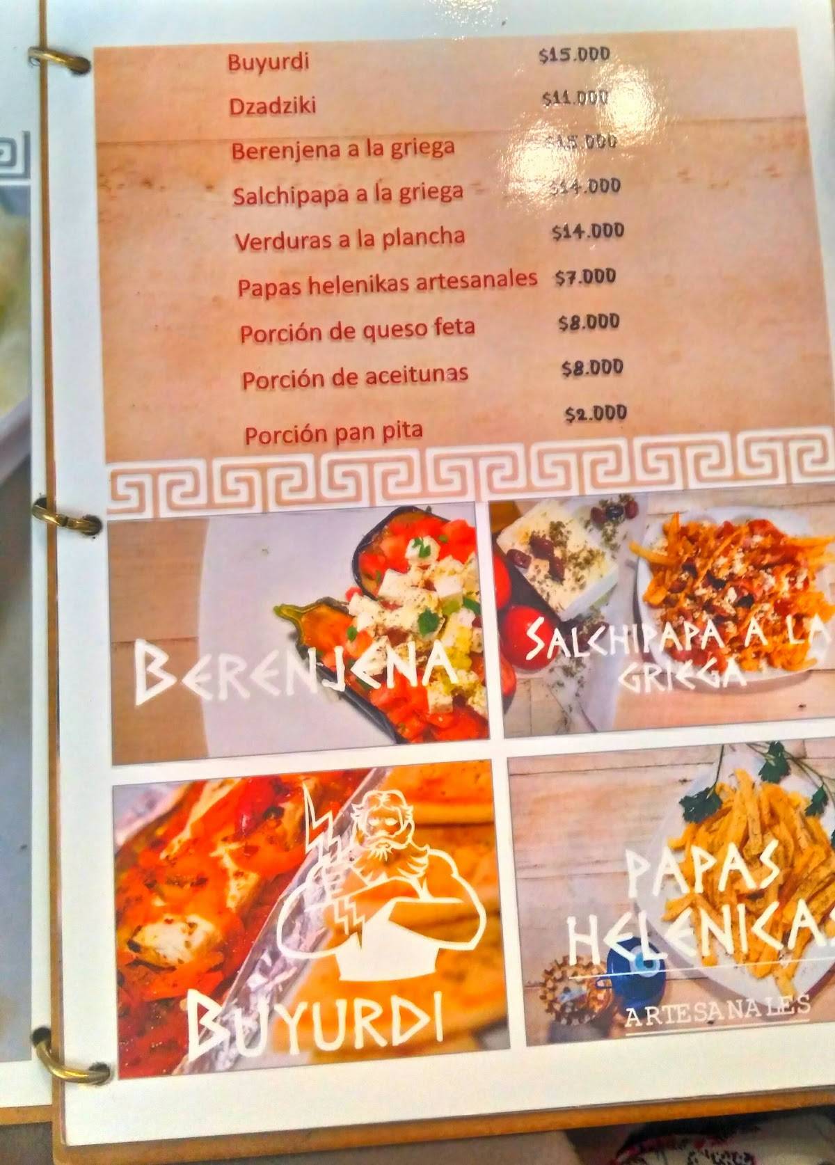 Carta del restaurante Salonika, Bogotá