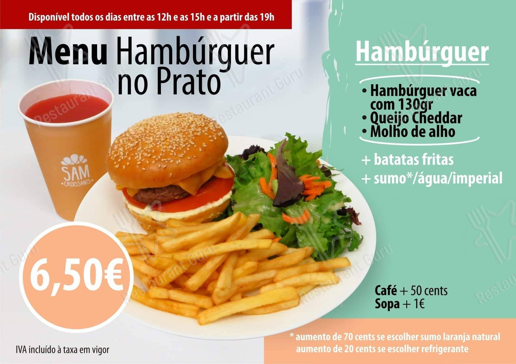 Menu at Sam Croissants restaurant, Lisbon, Avenida das Forças Armadas