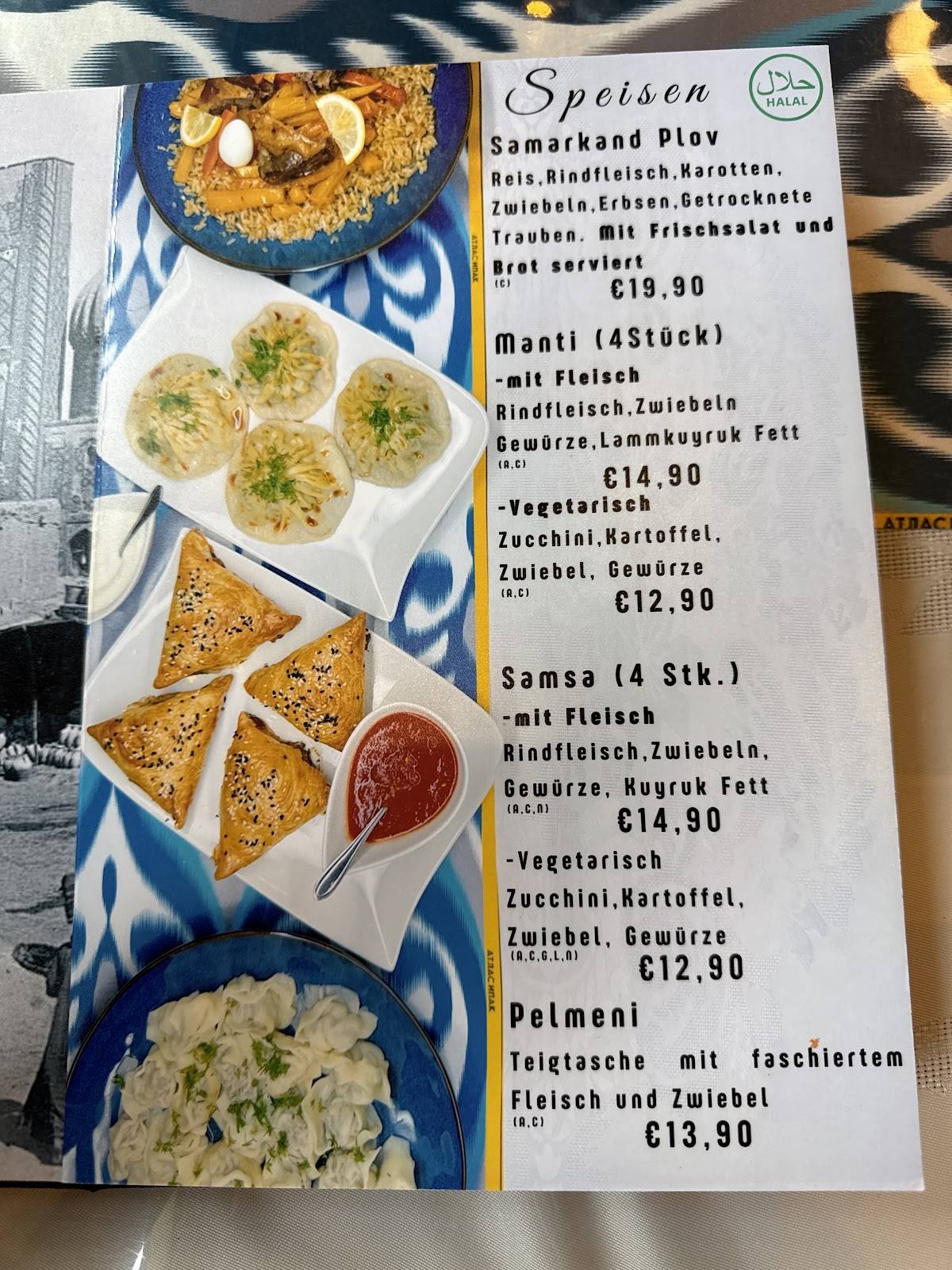 Speisekarte von Samarkand Restaurant, Wien