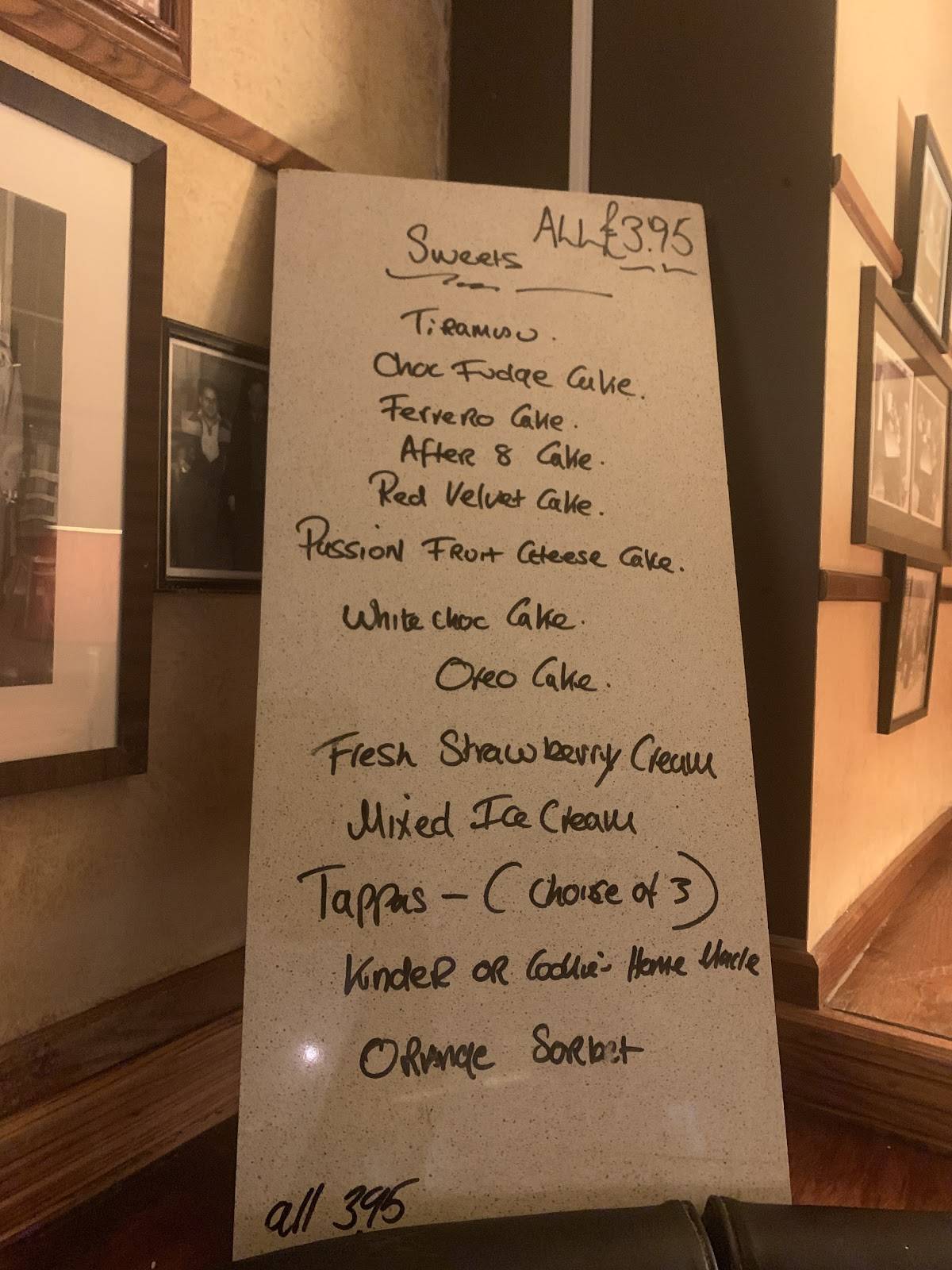 Menu at Sambuca Metrocentre restaurant, Newcastle upon Tyne, A695
