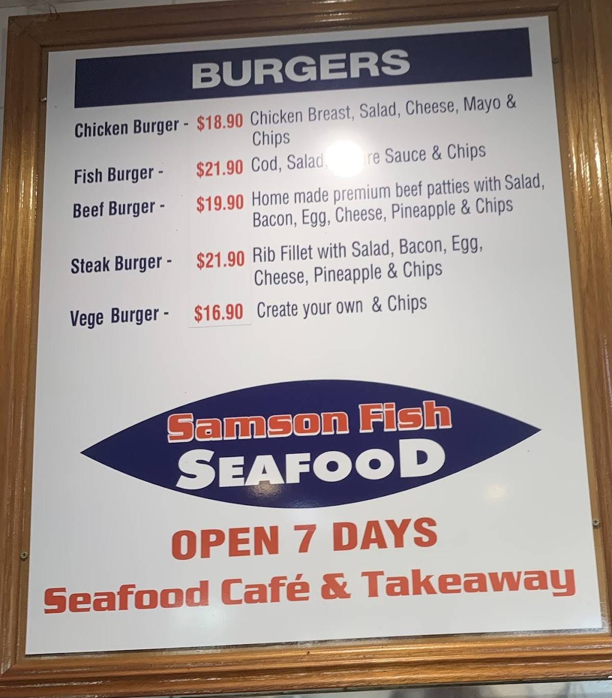 Menu at Samson Fish Seafood restaurant, Cleveland