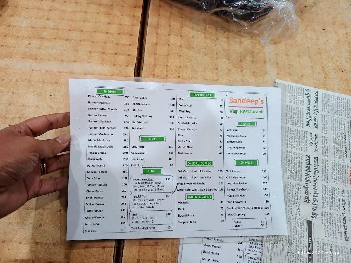 Menu at Sandeep Hotel & Restaurant, Vikasnagar