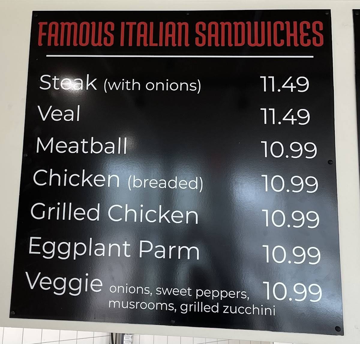 Menu at Sandwich Co. Famous Italian Sandwiches restaurant, Barrie