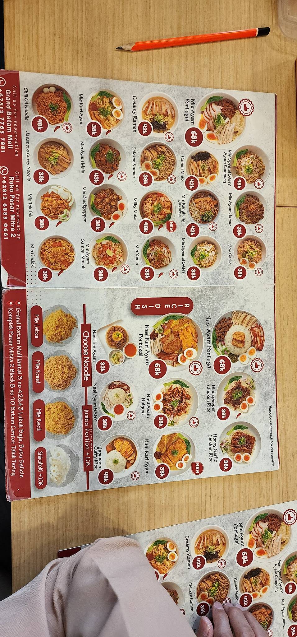 Carta de Sany Noodle Bar, Grand Batam, Batam