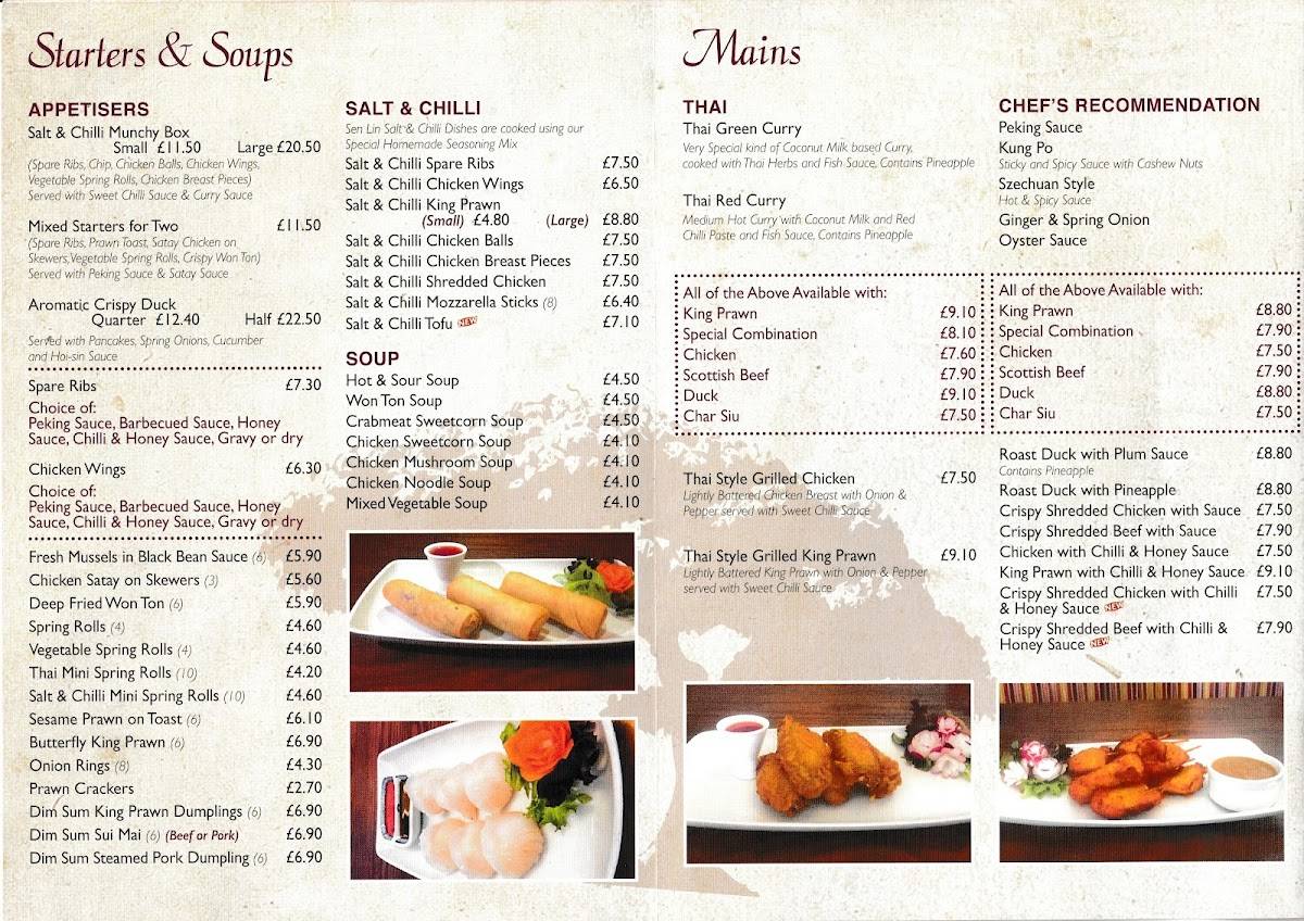 Menu at Sen Lin Perth restaurant, Perth