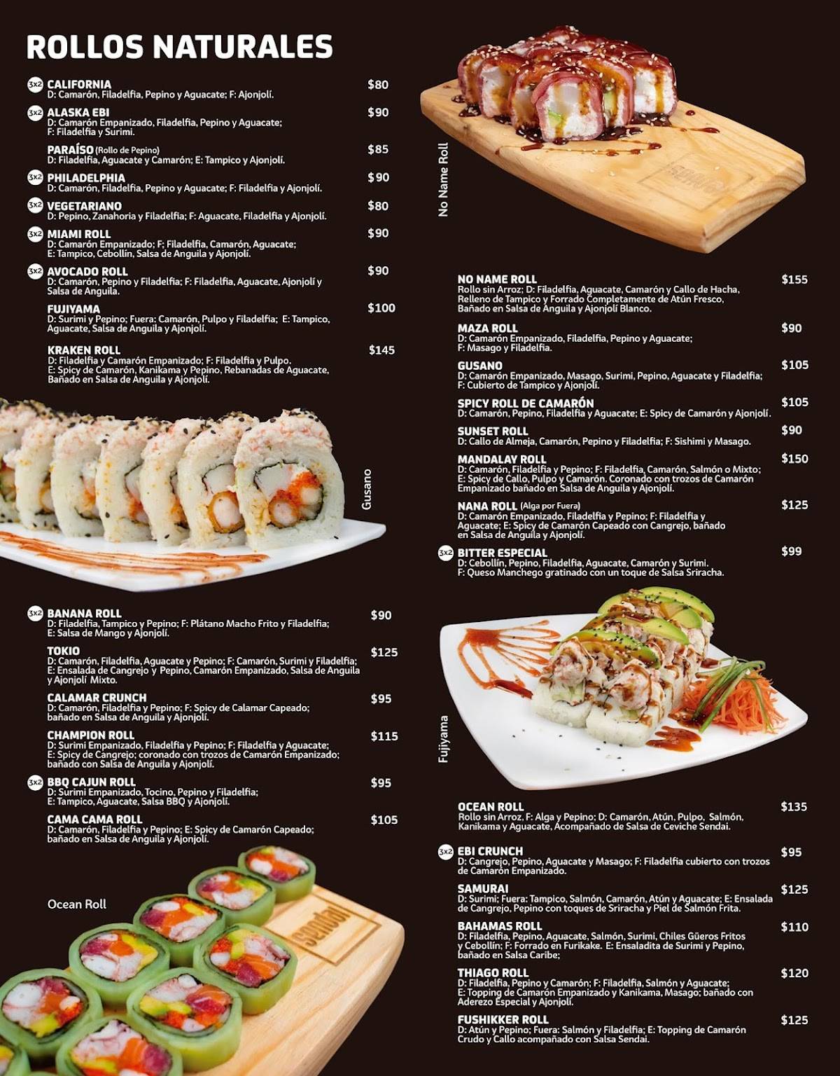 Carta del restaurante Sendai Sushi Suc. Mezquital, Durango
