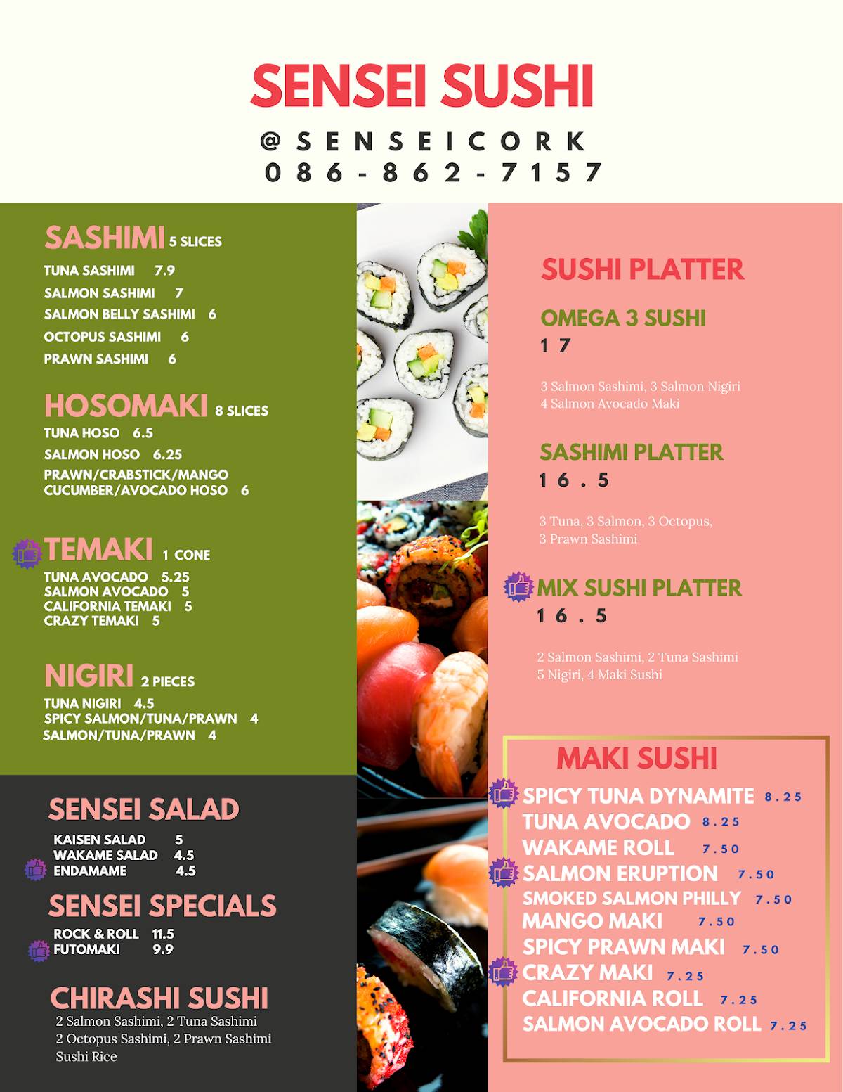 Menu at Sensei Coffee & Sushi Cafe, Cork