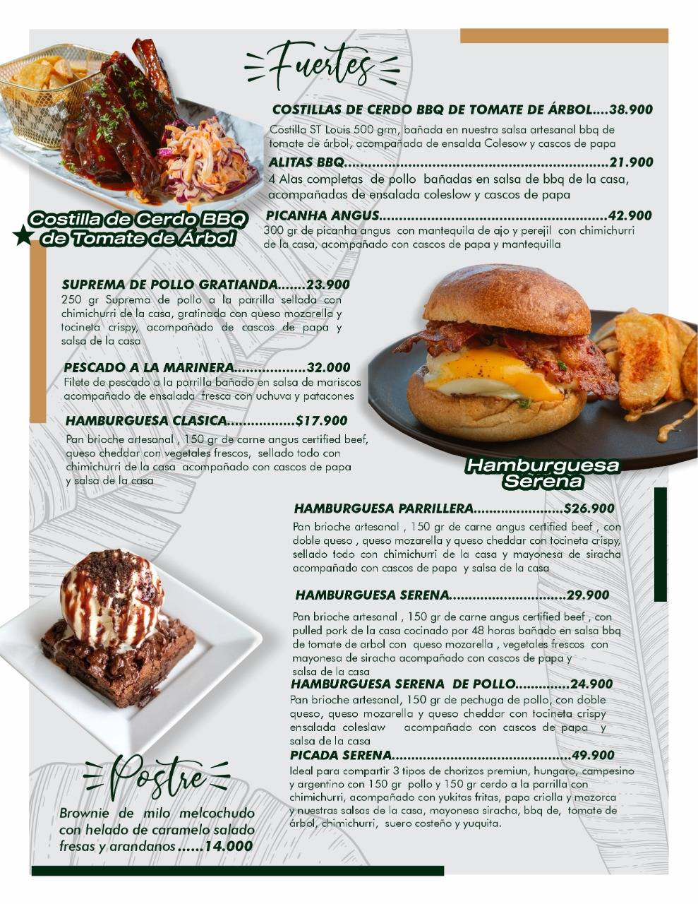 Carta del restaurante Serena Rooftop Cartagena, Colombia