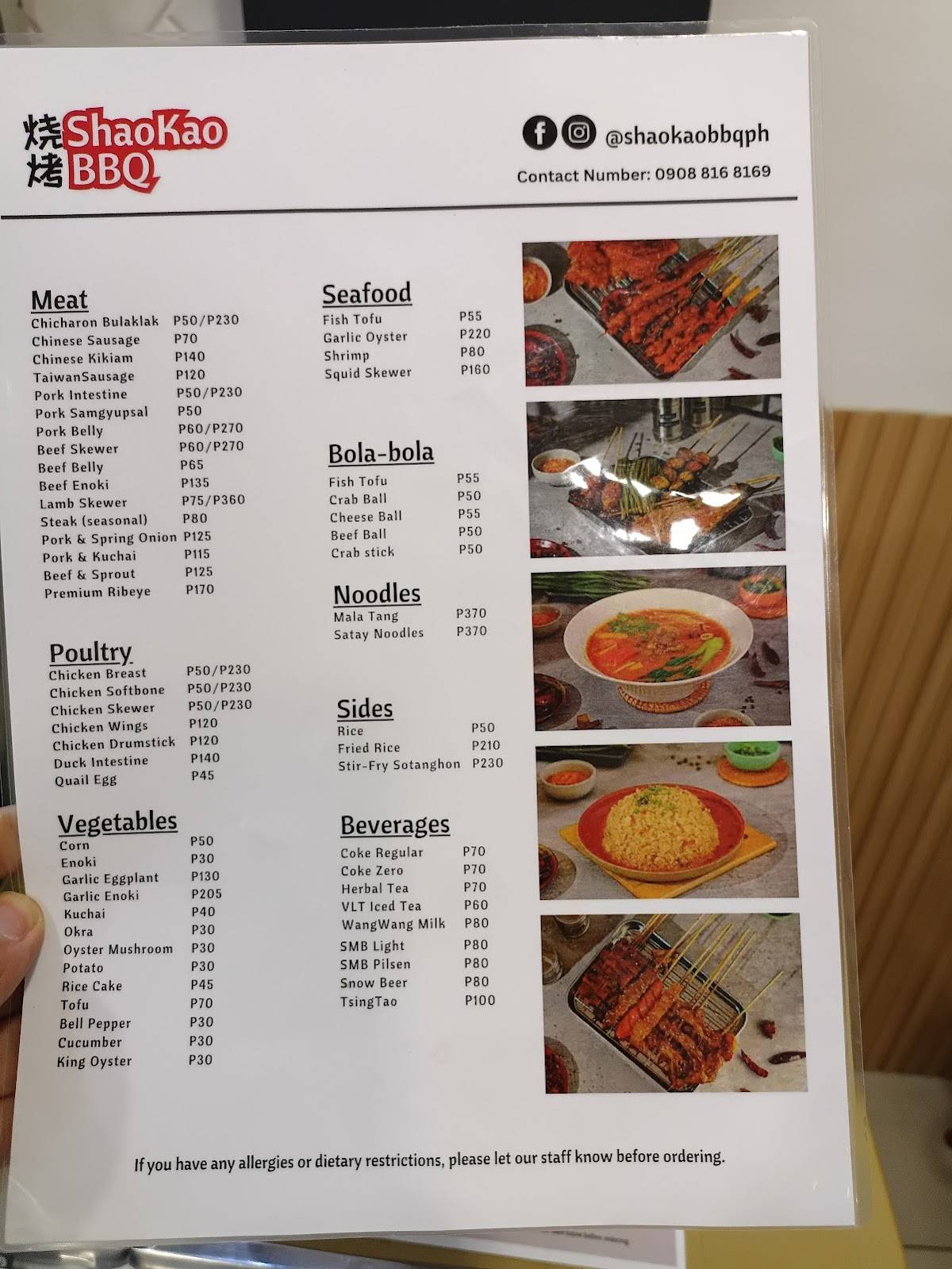 Menu at ShaoKao BBQ, Quezon City