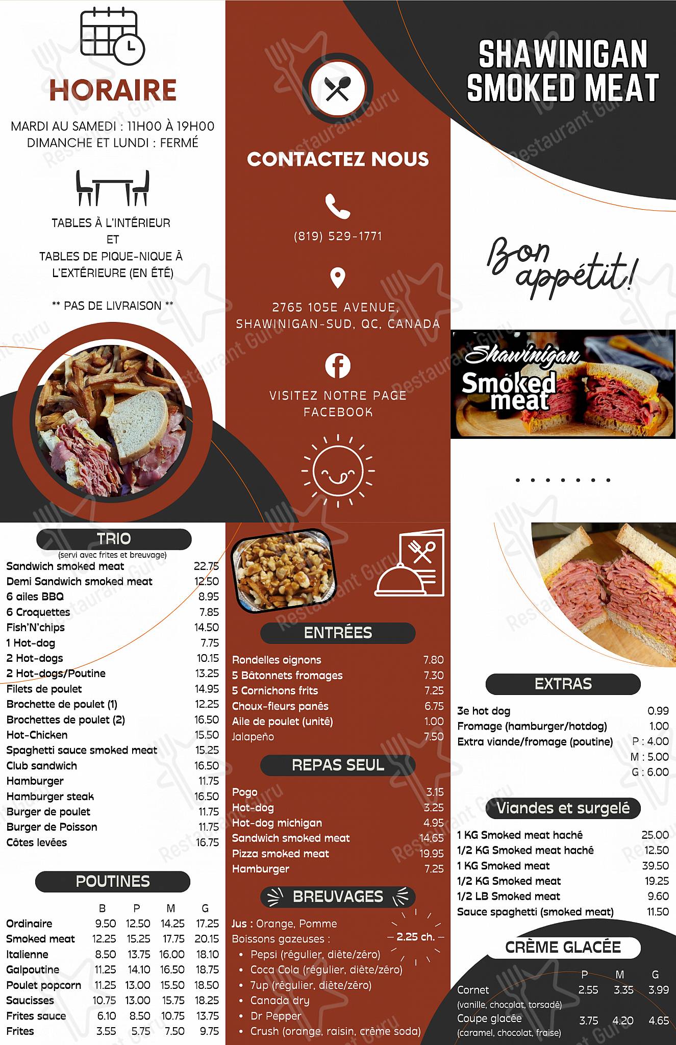 Menu at Restaurant Shawinigan Smoked Meat, Shawinigan