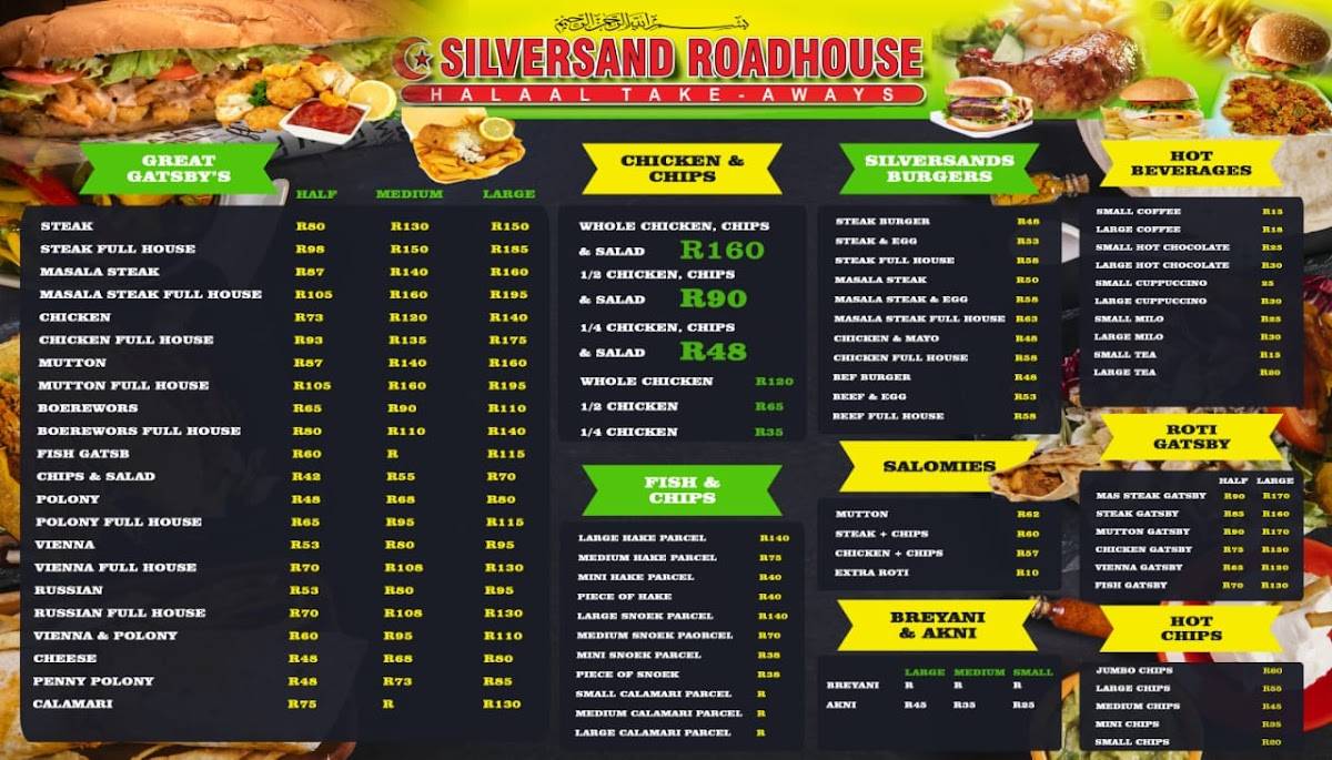Menu at Silversands roadhouse (Morganstar) restaurant, Cape Town