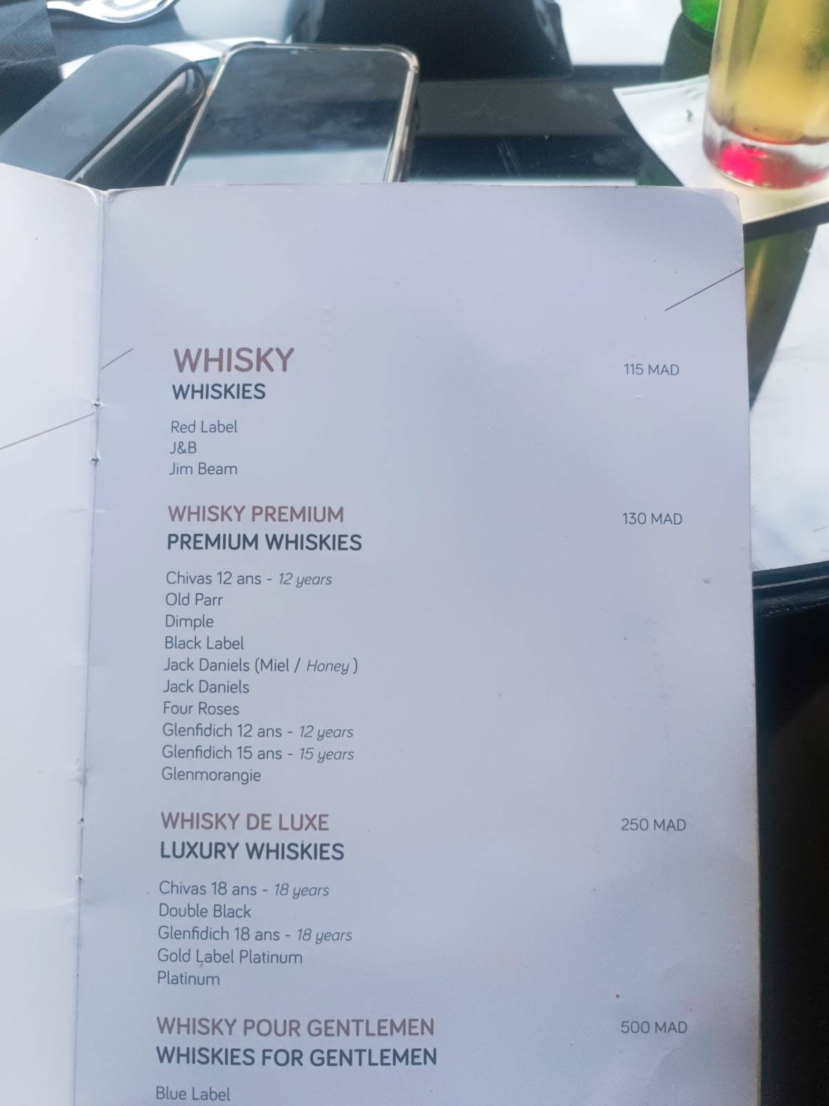 Menu at Sky 28 pub & bar, Casablanca