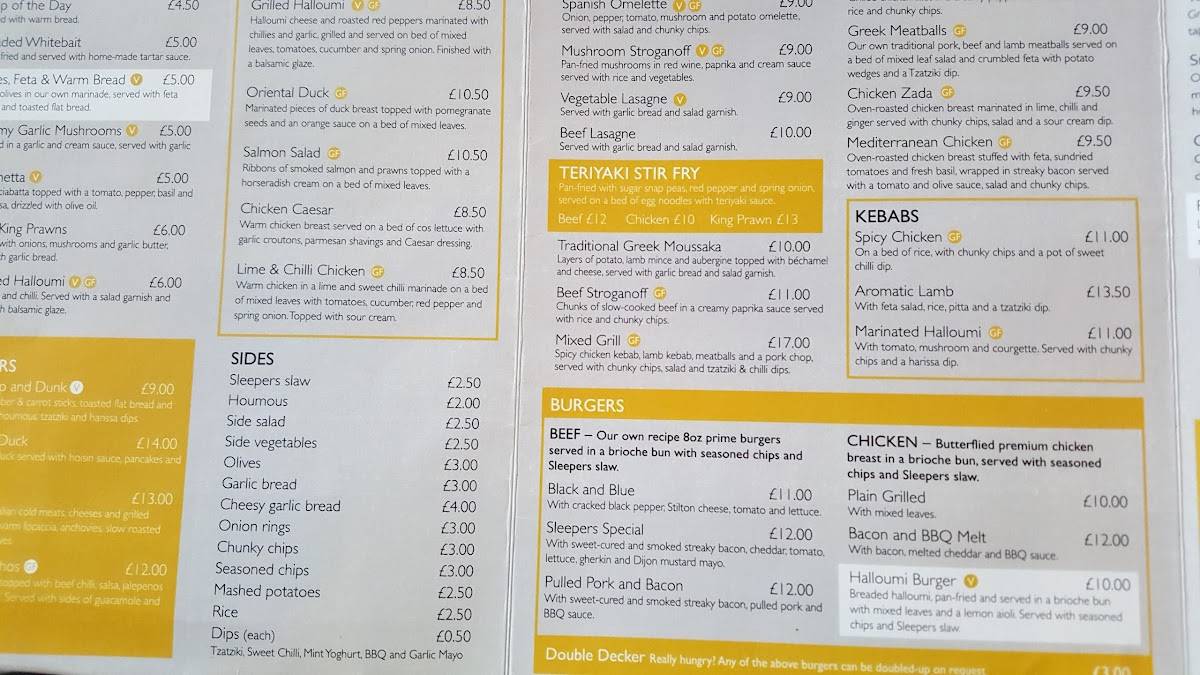 Menu at Sleepers Bar & Kitchen Beverley, Beverley