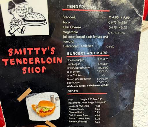 Menu at Smitty's Tenderloin Shop restaurant, Des Moines