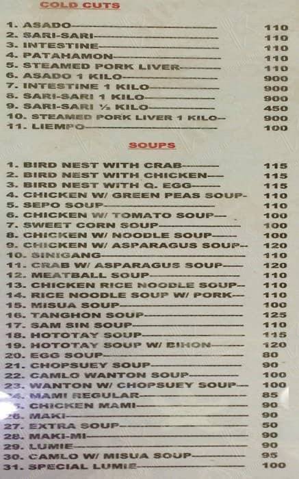 Menu at Snowsheen Restaurant, Cebu City