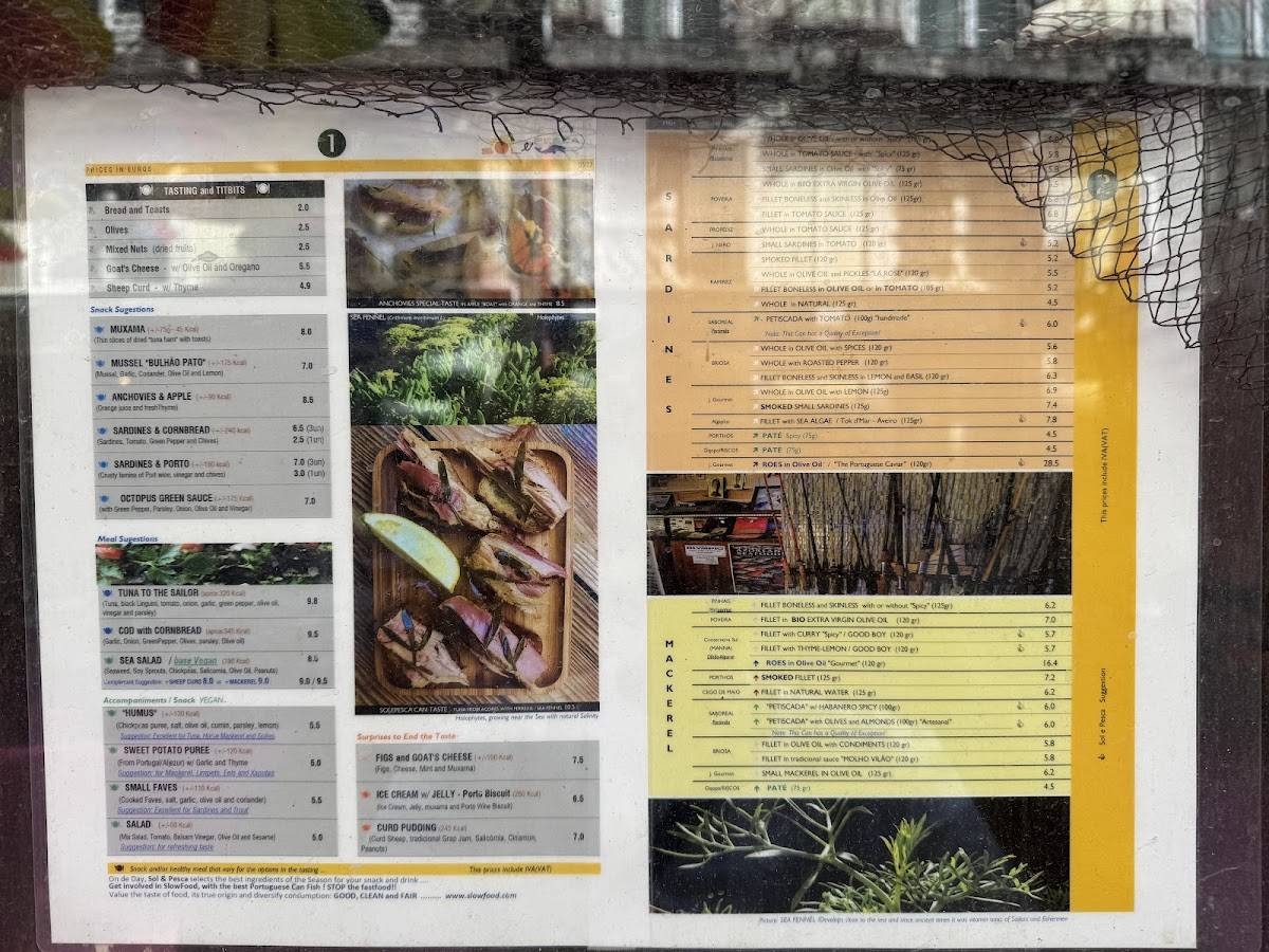 Menu at Sol e Pesca restaurant, Lisbon