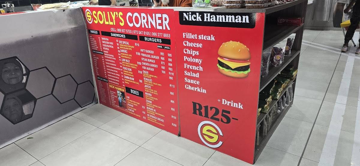 Menu at Sollys Corner restaurant, Johannesburg