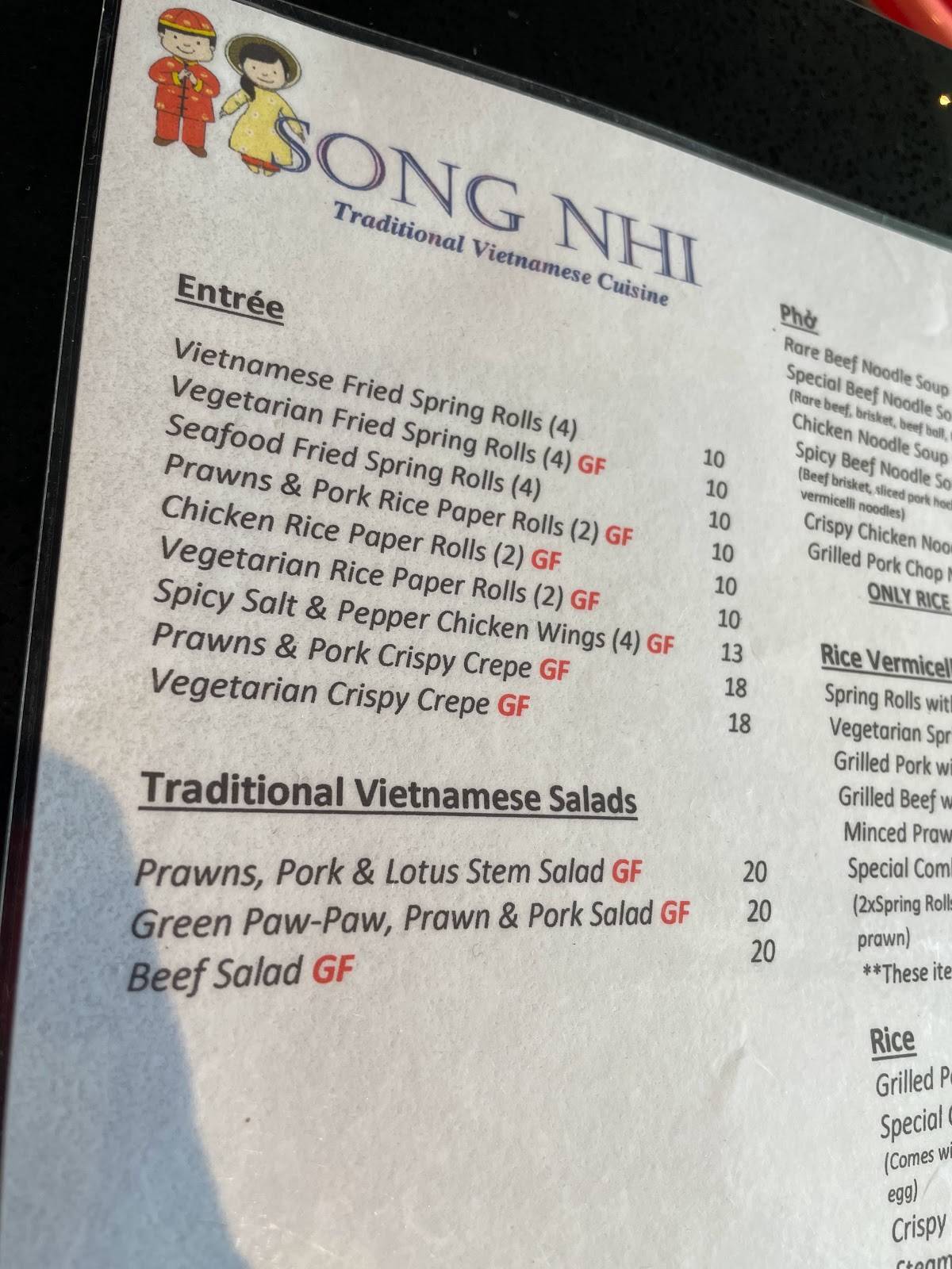 Menu at Song Nhi Vietnamese Restaurant, St Leonards