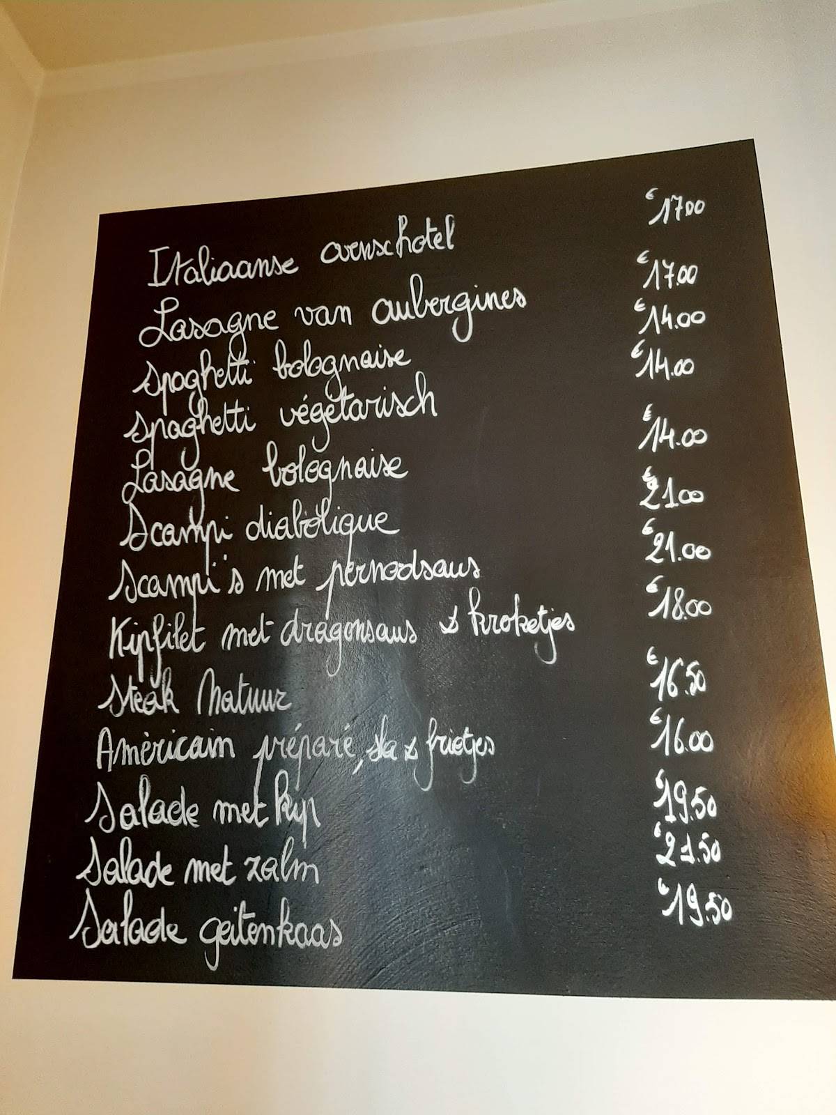 Menu at Sorelle, Ghent