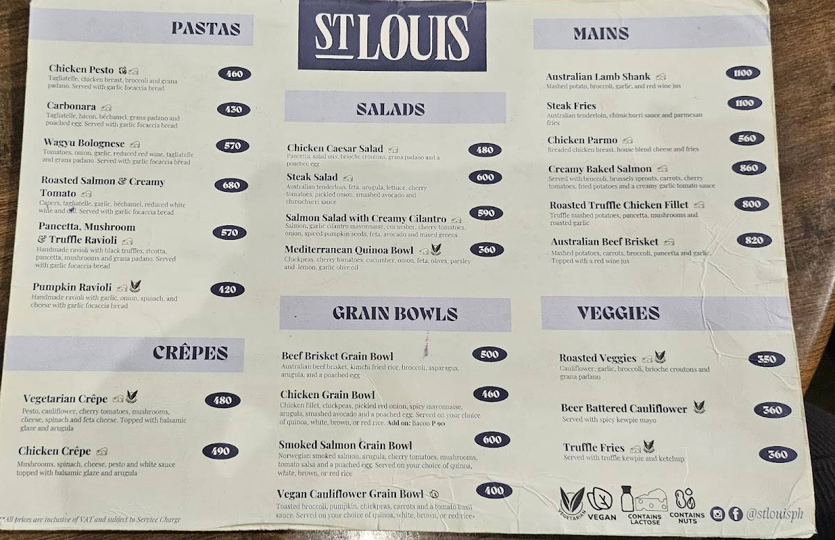 Menu at St. Louis restaurant, Taguig, Unit 104-A