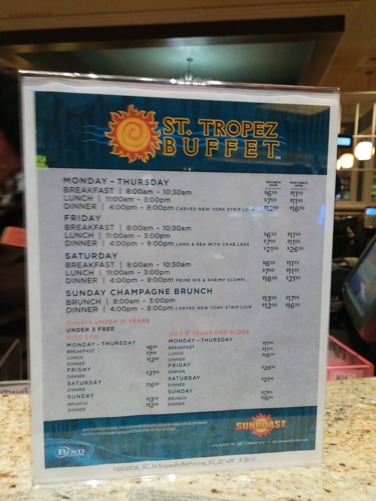 Menu at St. Tropez Buffet at Suncoast Hotel & Casino restaurant, Las Vegas
