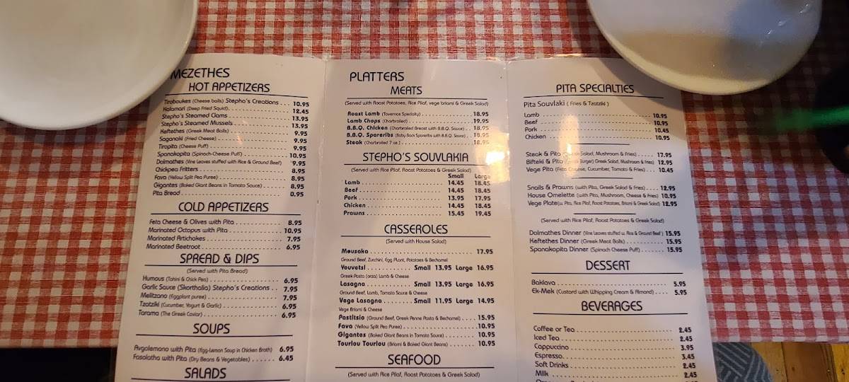 Menu at Stepho's Souvlaki Greek Taverna restaurant, Vancouver, Davie St