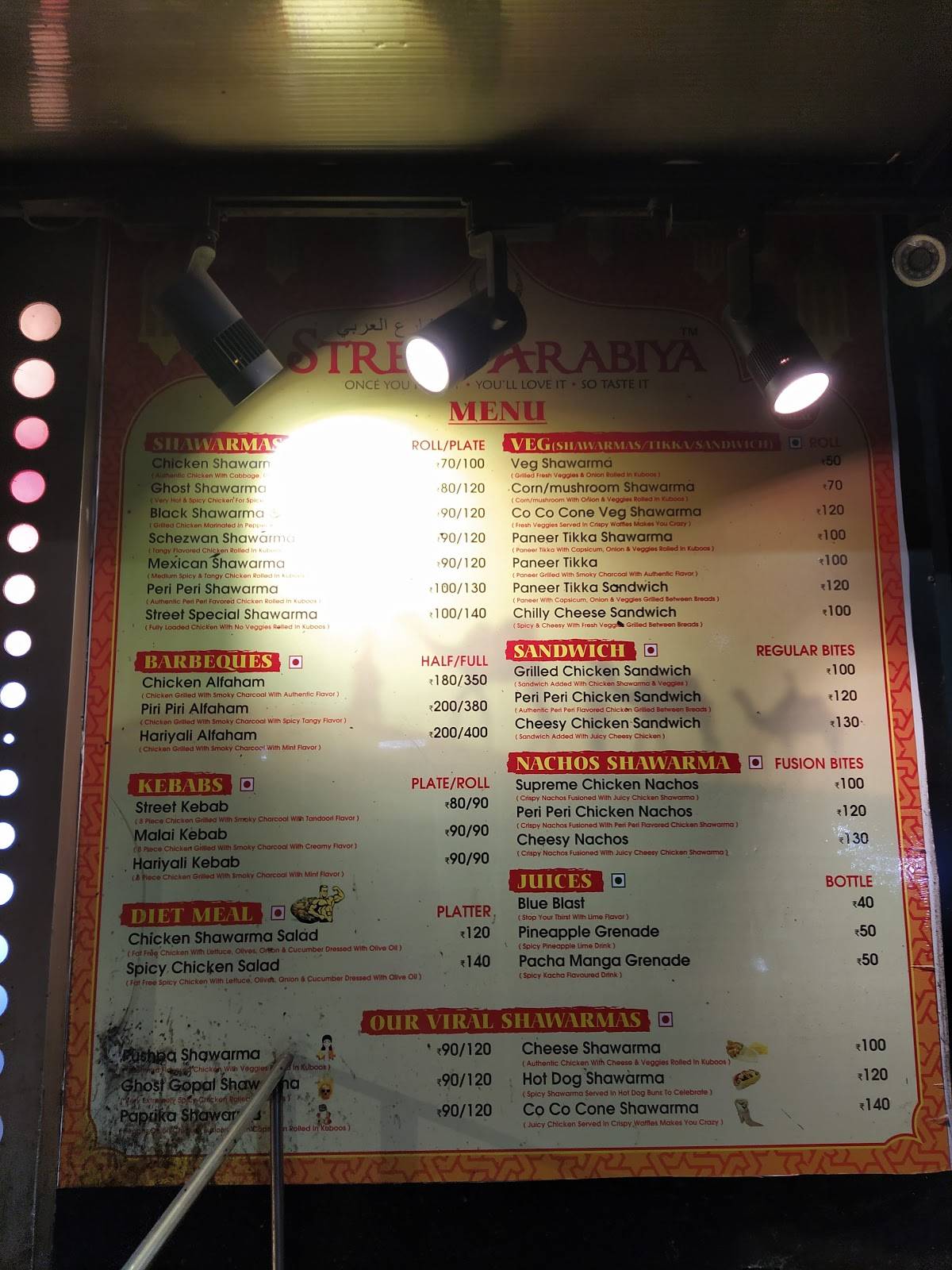 Menu at Street Arabiya Ramanathapuram, Coimbatore, X2W6+WJX