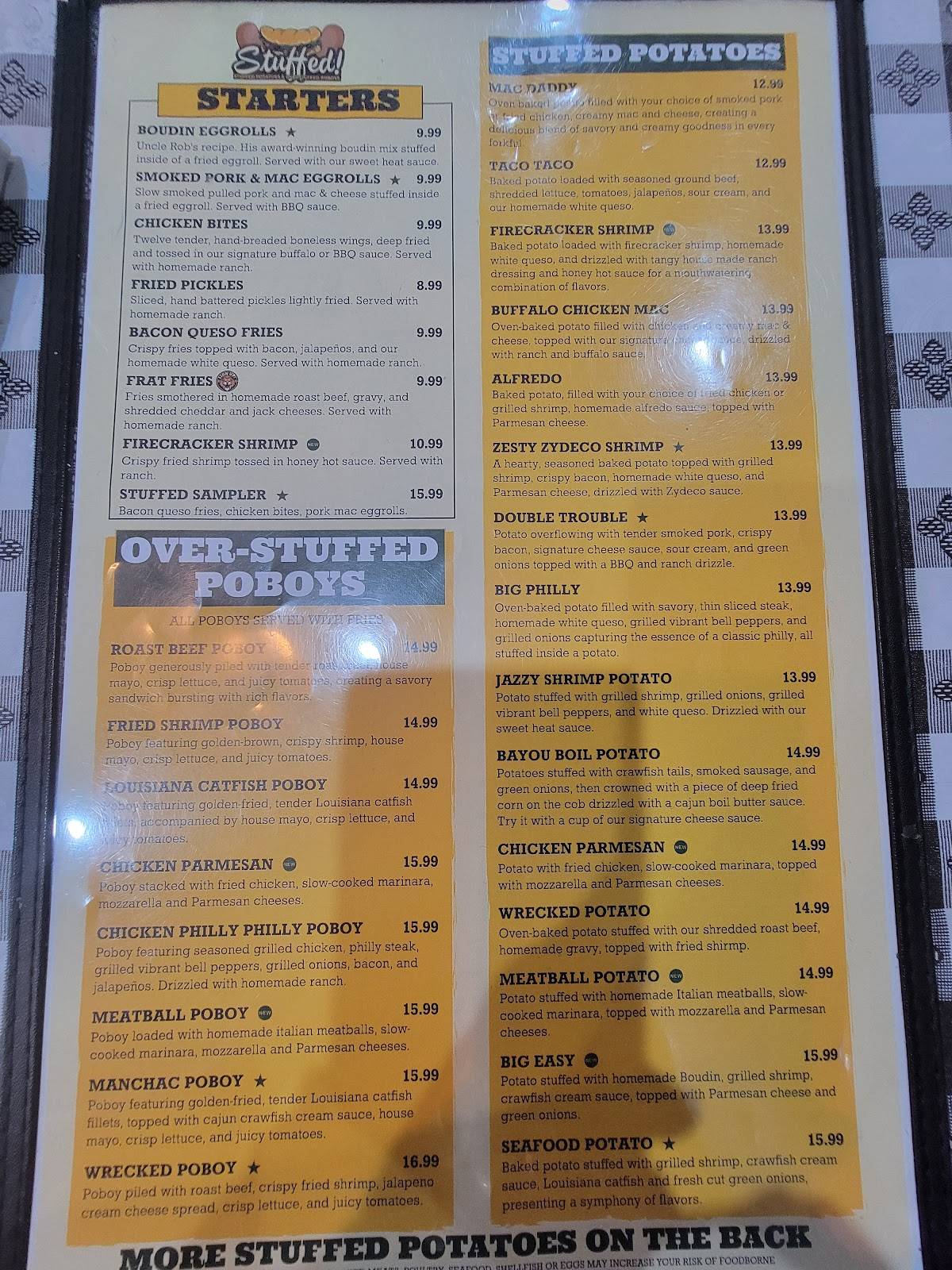 Menu at Stuffed! Potatoes & Poboys restaurant, Hammond