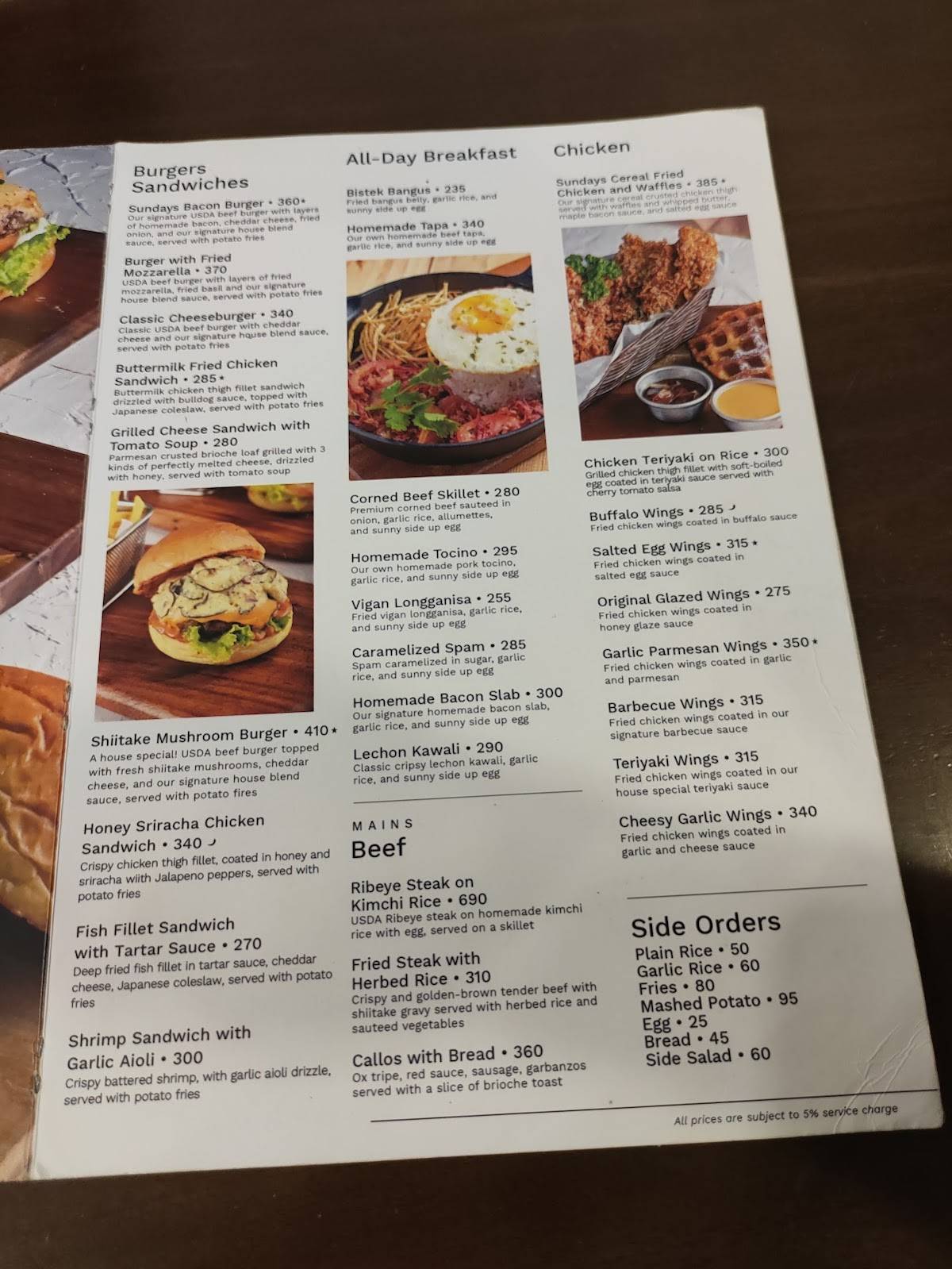 Menu at Sundays Cafe and Restaurant, Marikina