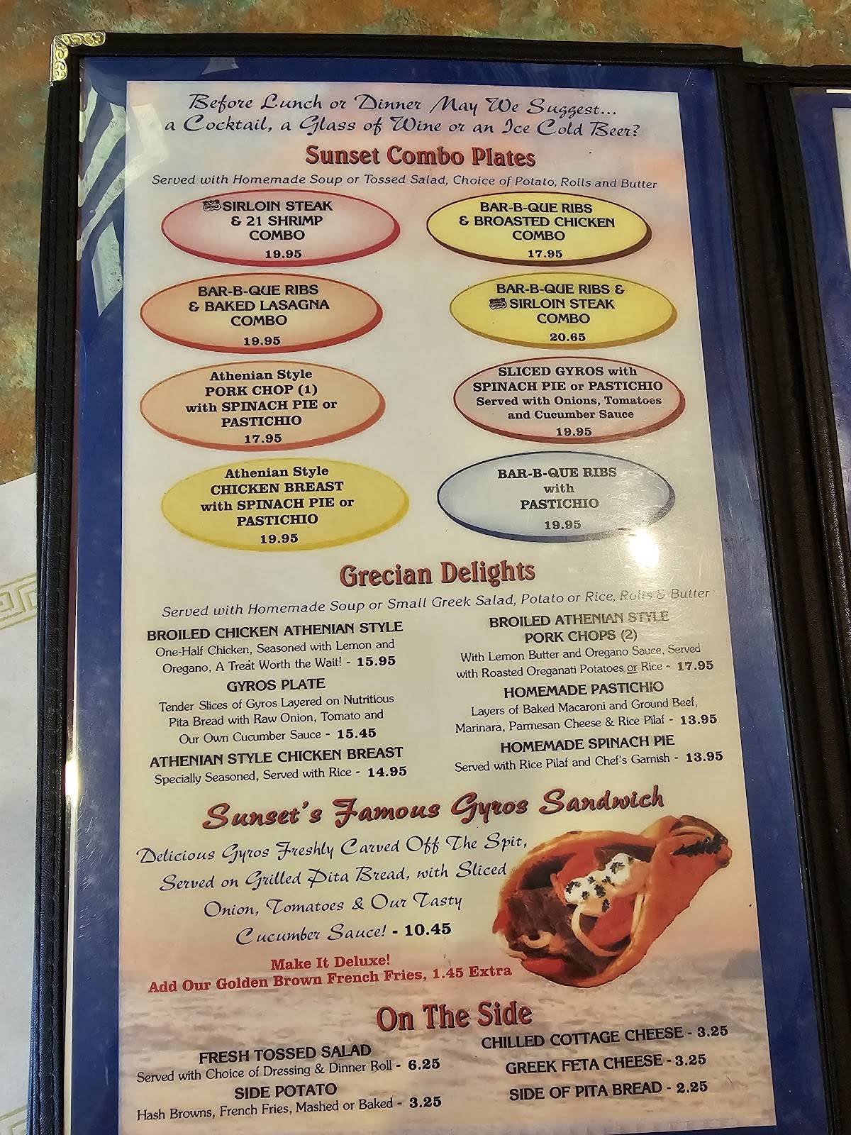 Menu at Sunset Family Restaurant, Waukesha