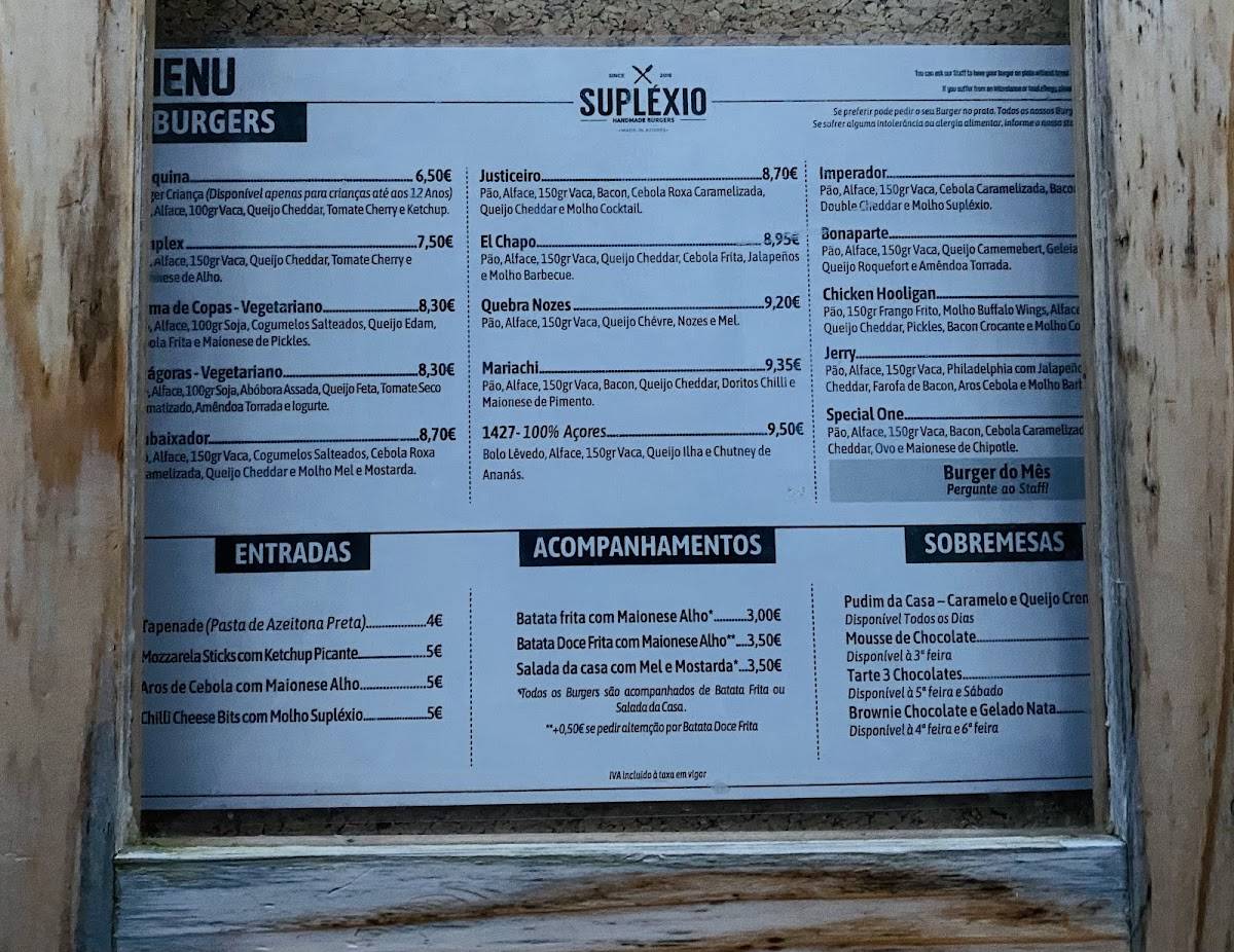 Menu at Supléxio restaurant, Ponta Delgada