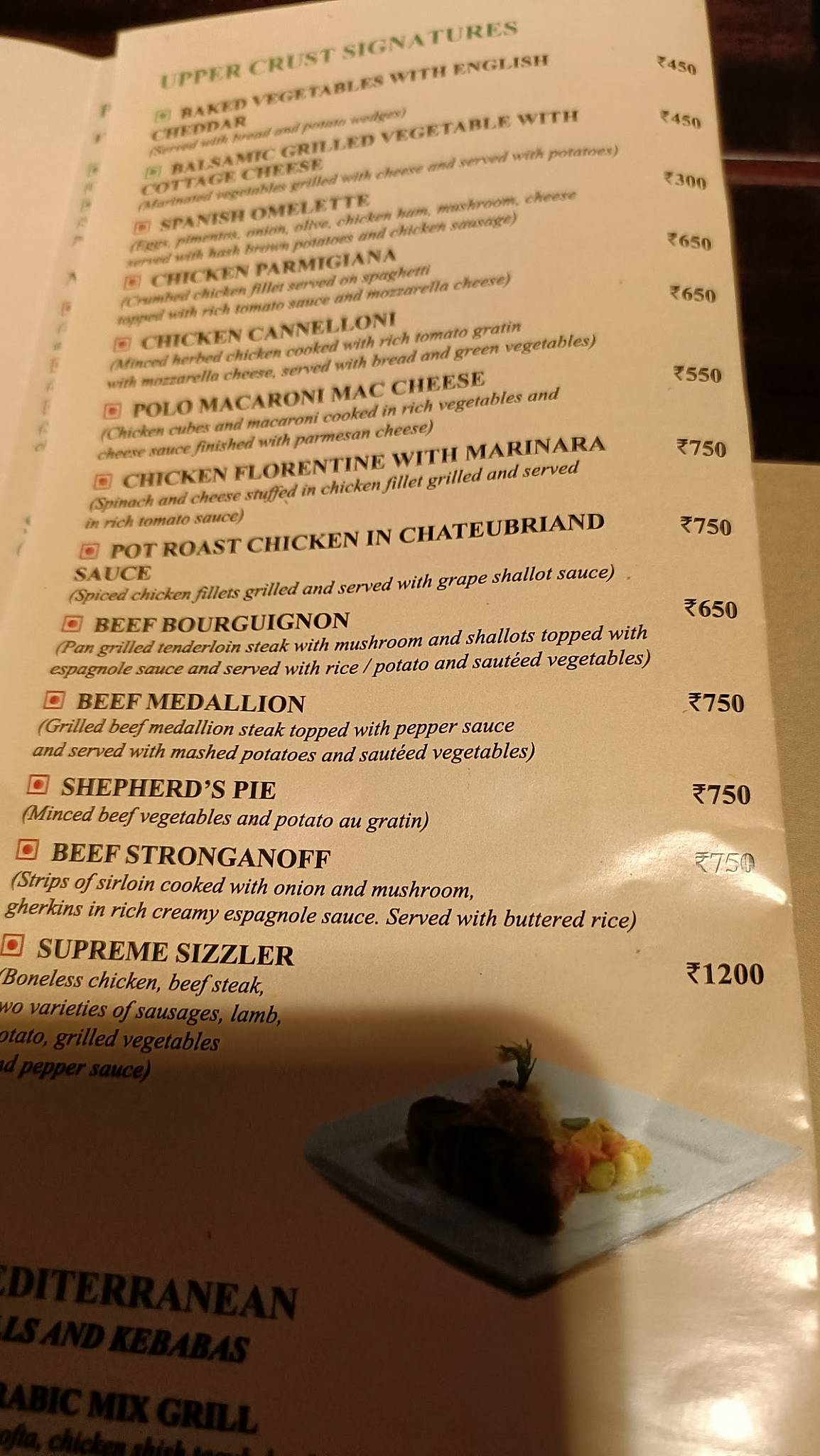 Menu at Supreme Upper Crust, Thiruvananthapuram