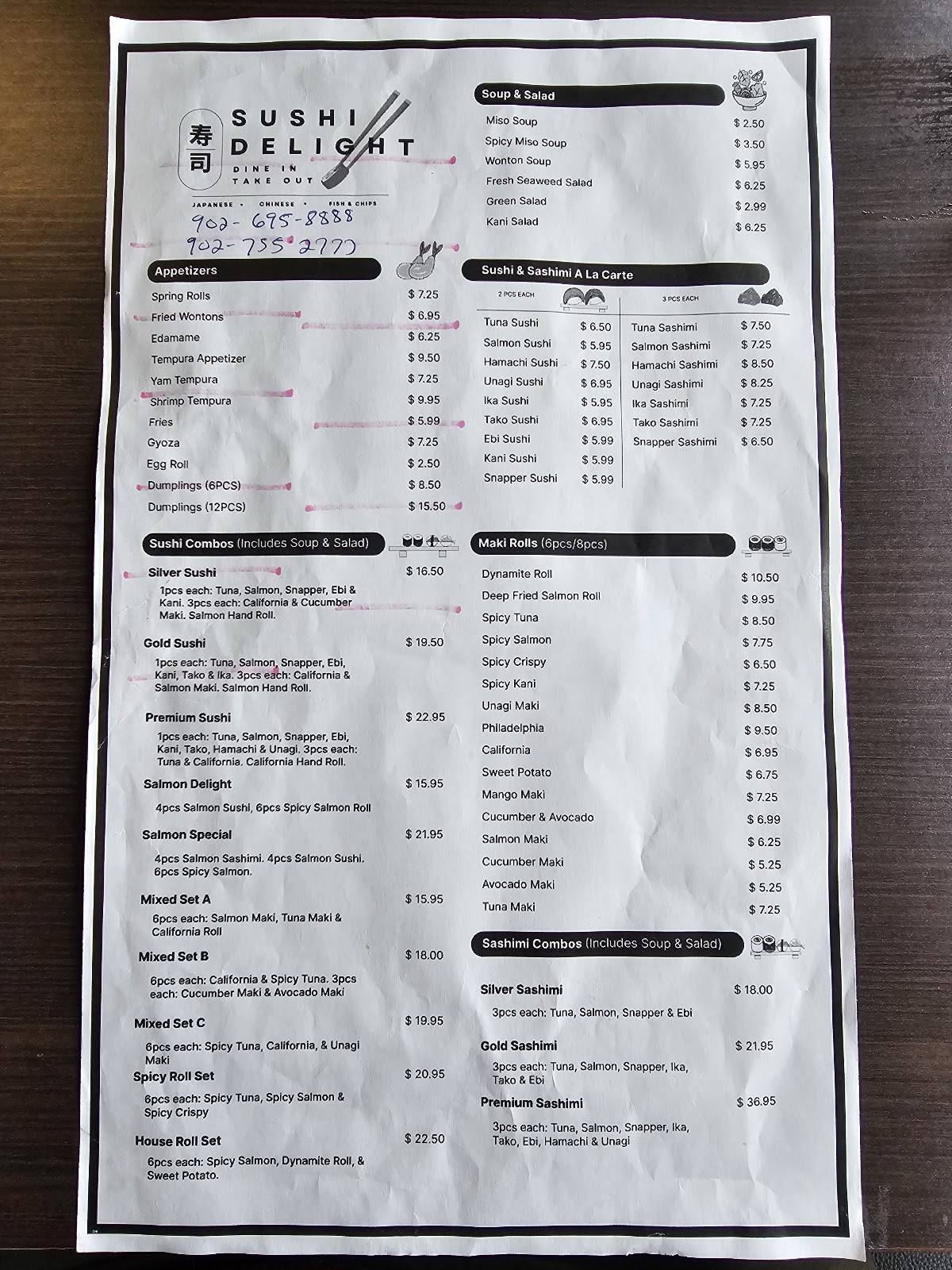 Menu at Sushi Delight restaurant, Stellarton, 215 S Foord St