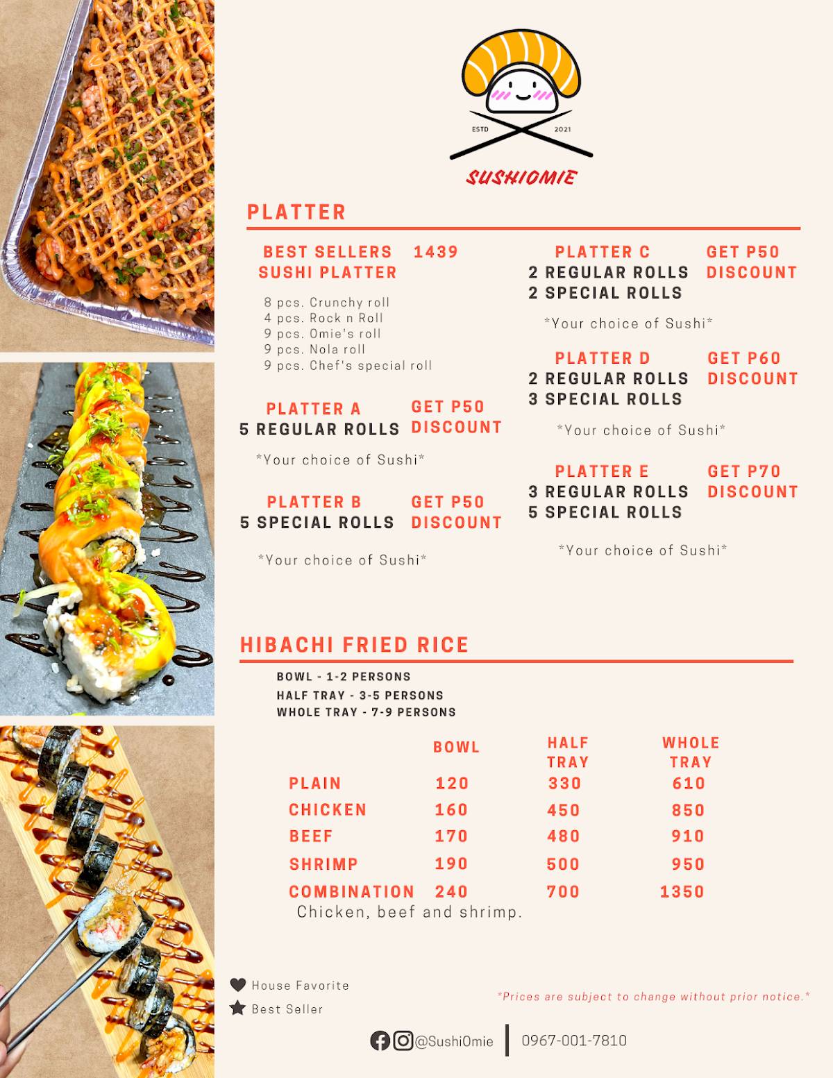 Menu at SushiOmie restaurant, Cotabato City