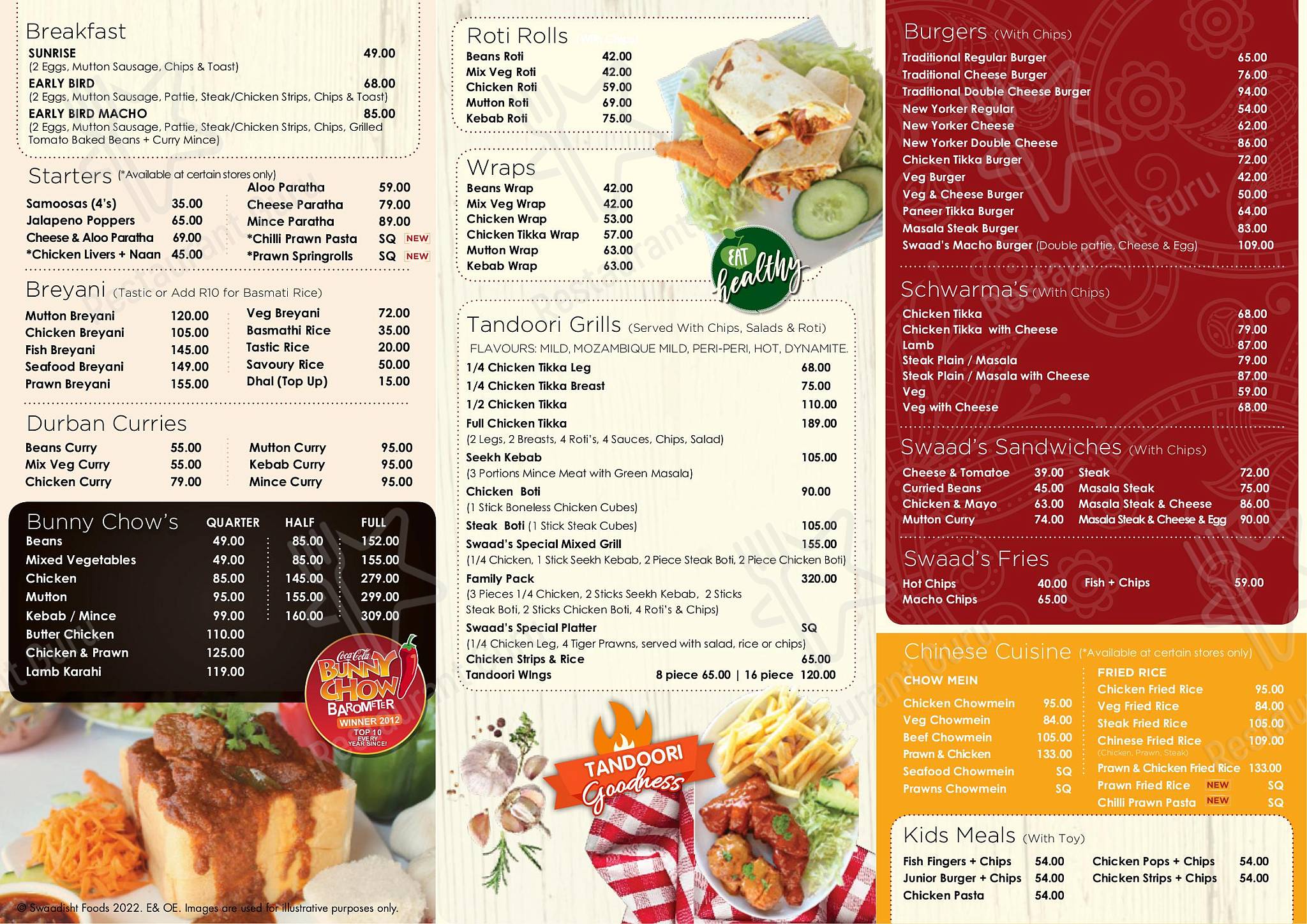 Speisekarte von Swaadisht Foods PMB restaurant, Pietermaritzburg, 16 ...