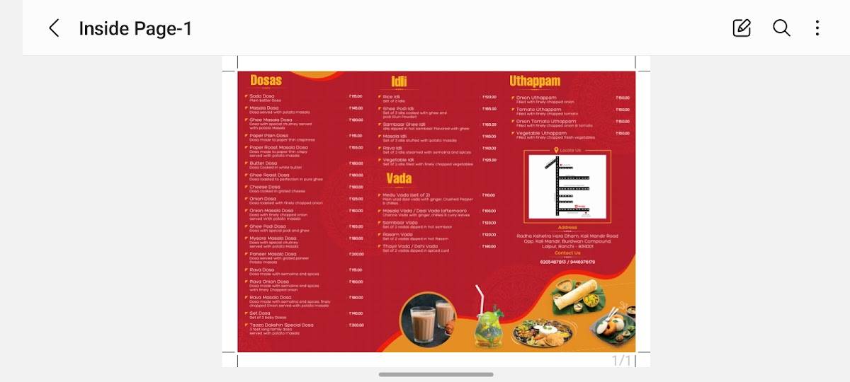 Menu at TAAZA DAKSHIN (Pure Veg) South Indian Family Restaurant- LALPUR ...