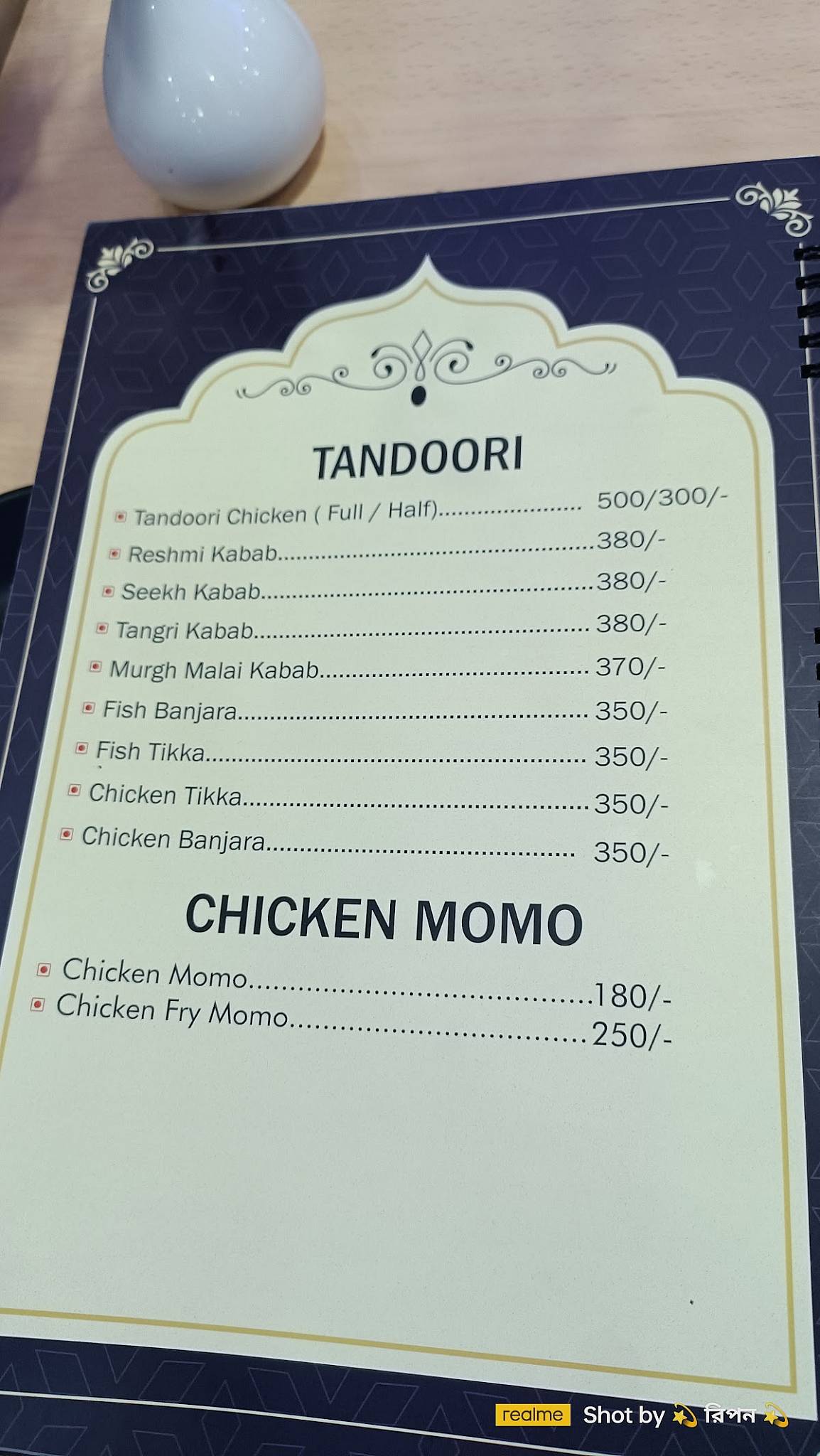 Menu at TAIPO, Agartala